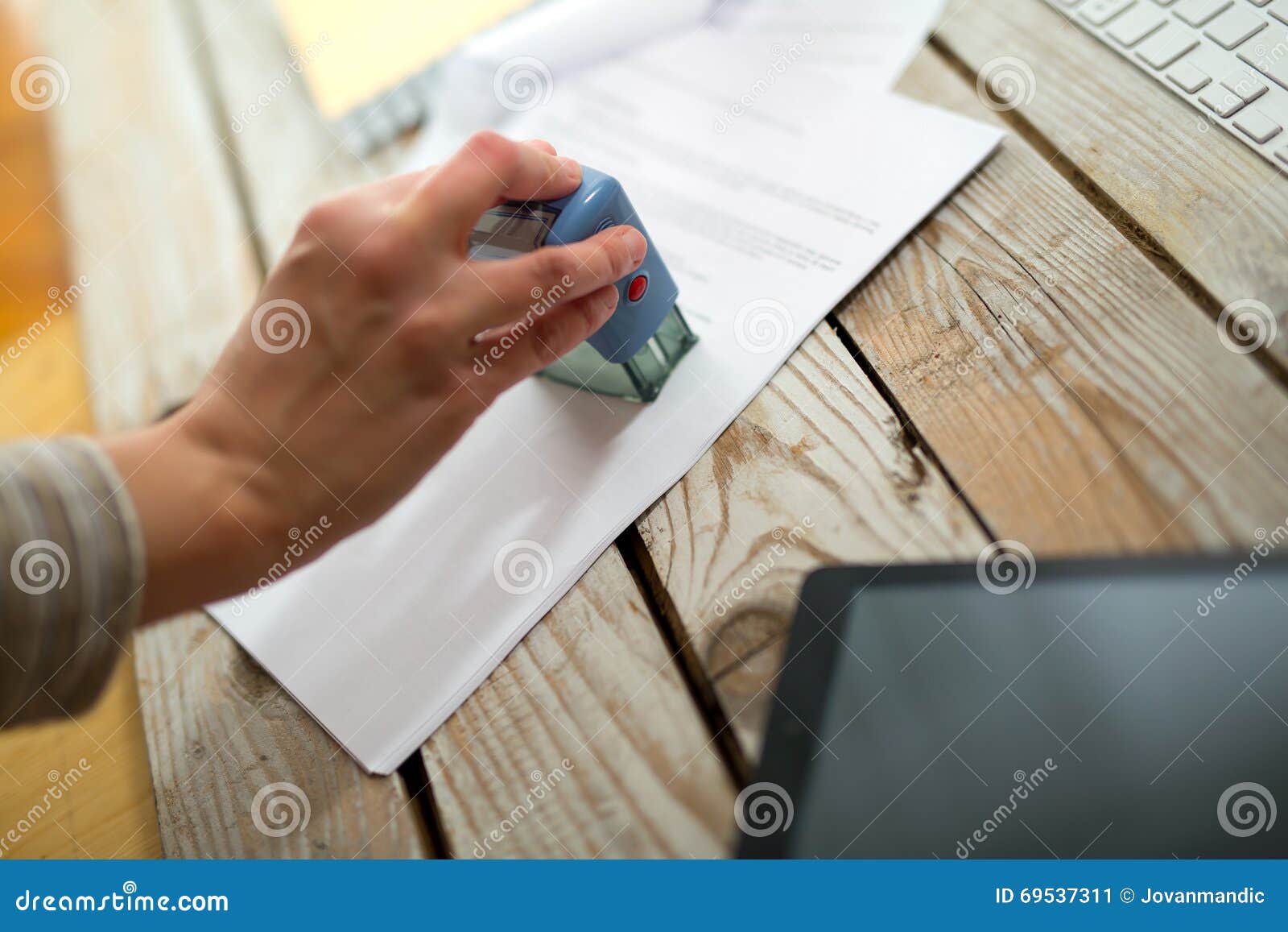 Female Hand Stamping Document Stock Image - Image of agent, female ...