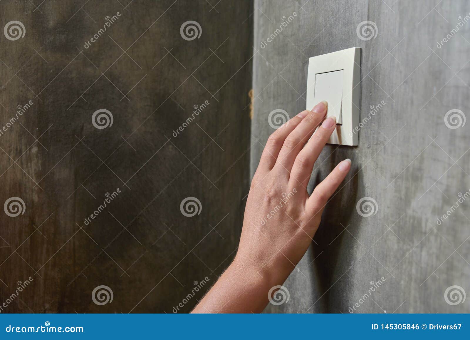 Female Hand, To Turn Off the Light, Switch, Front View Stock Photo ...