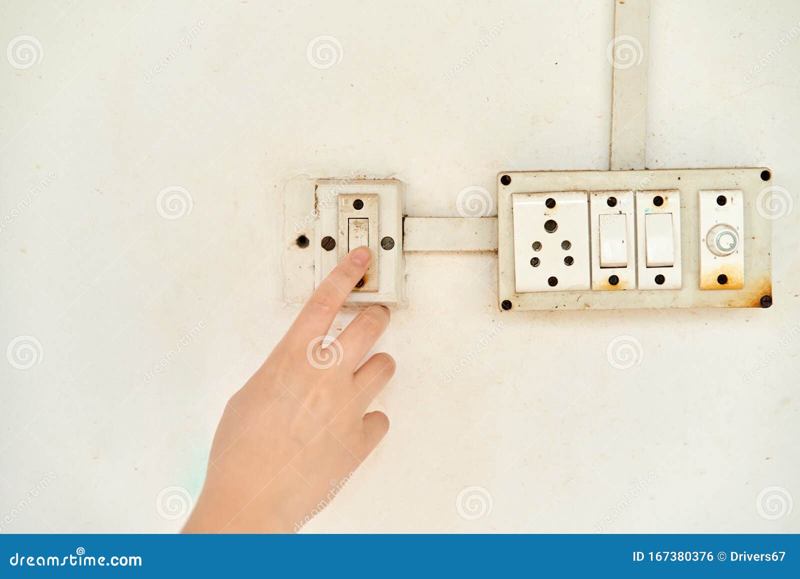 Female Hand, To Turn Off the Light, Switch, Front View Stock Photo ...