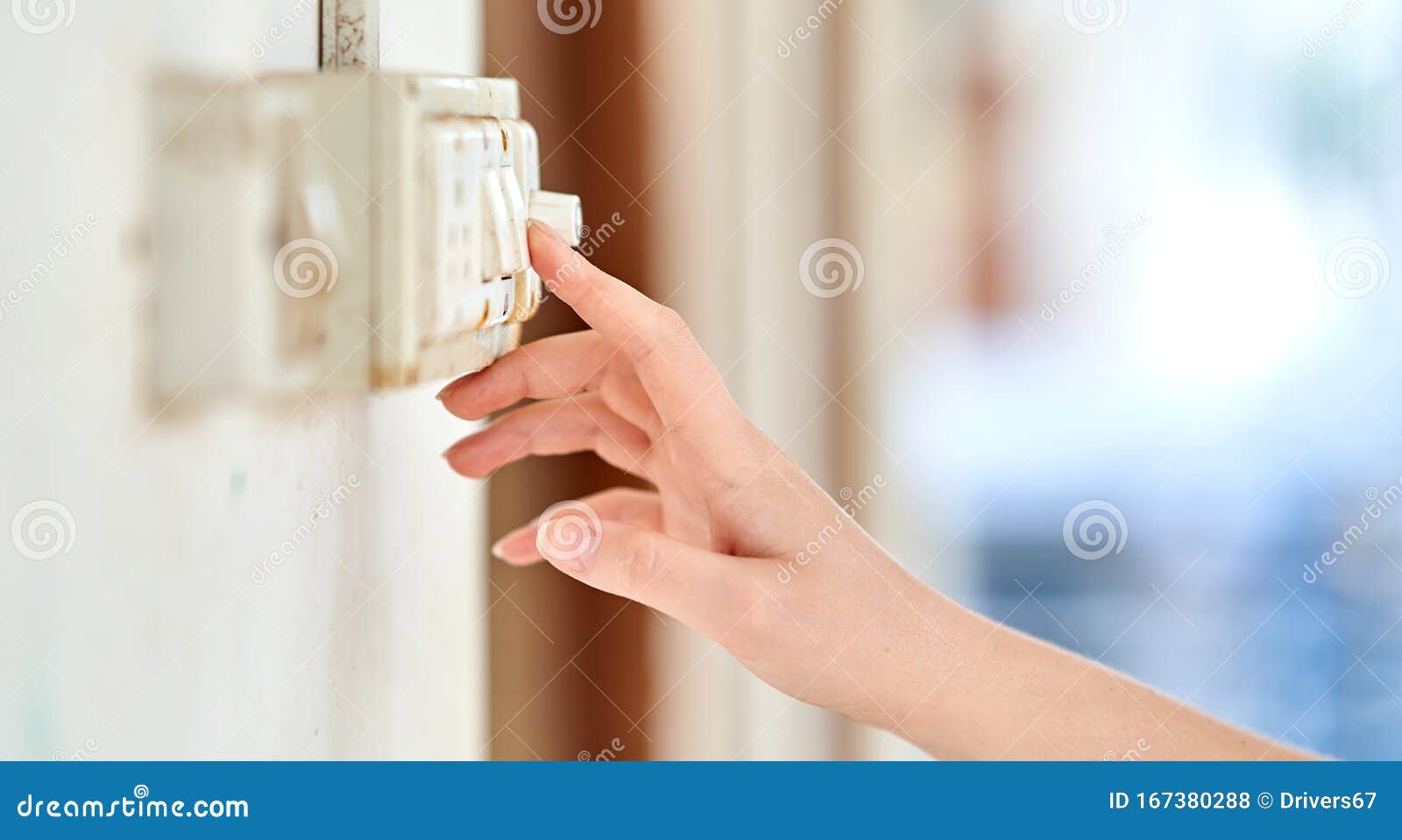 Female Hand, To Turn Off the Light, Switch, Side View Stock Photo ...