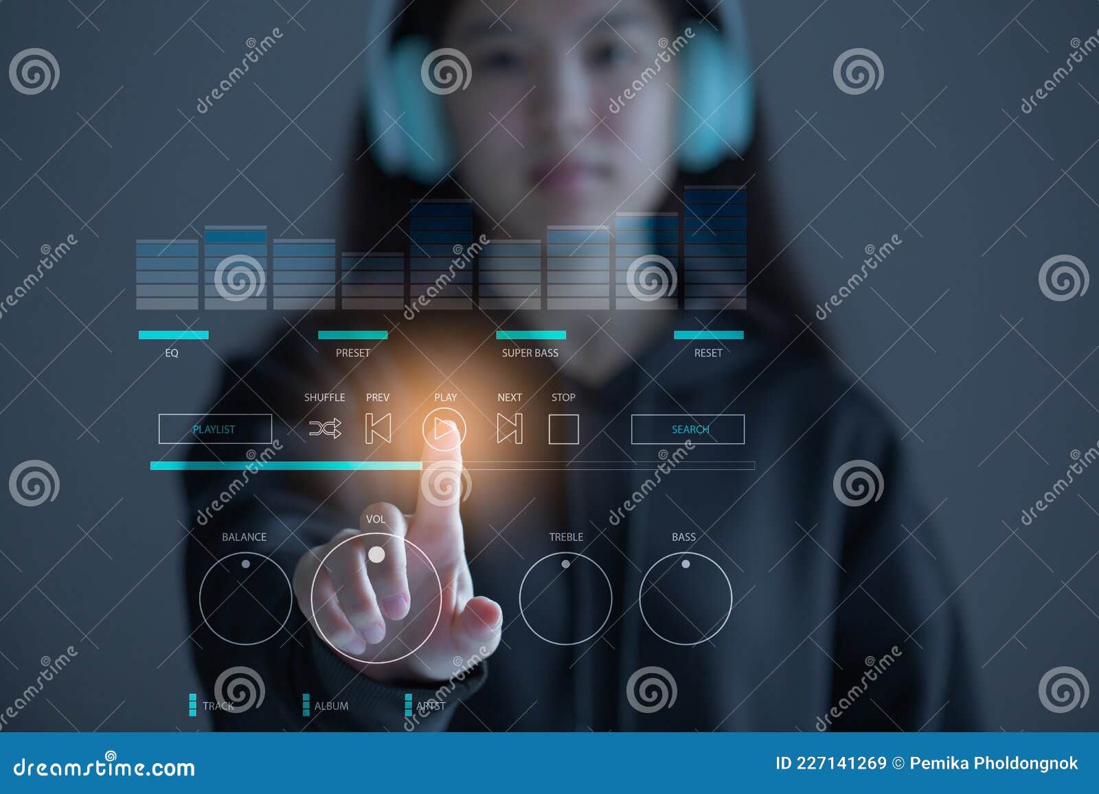 Female Hand Touching the Button Play User Interface Elements for Music ...