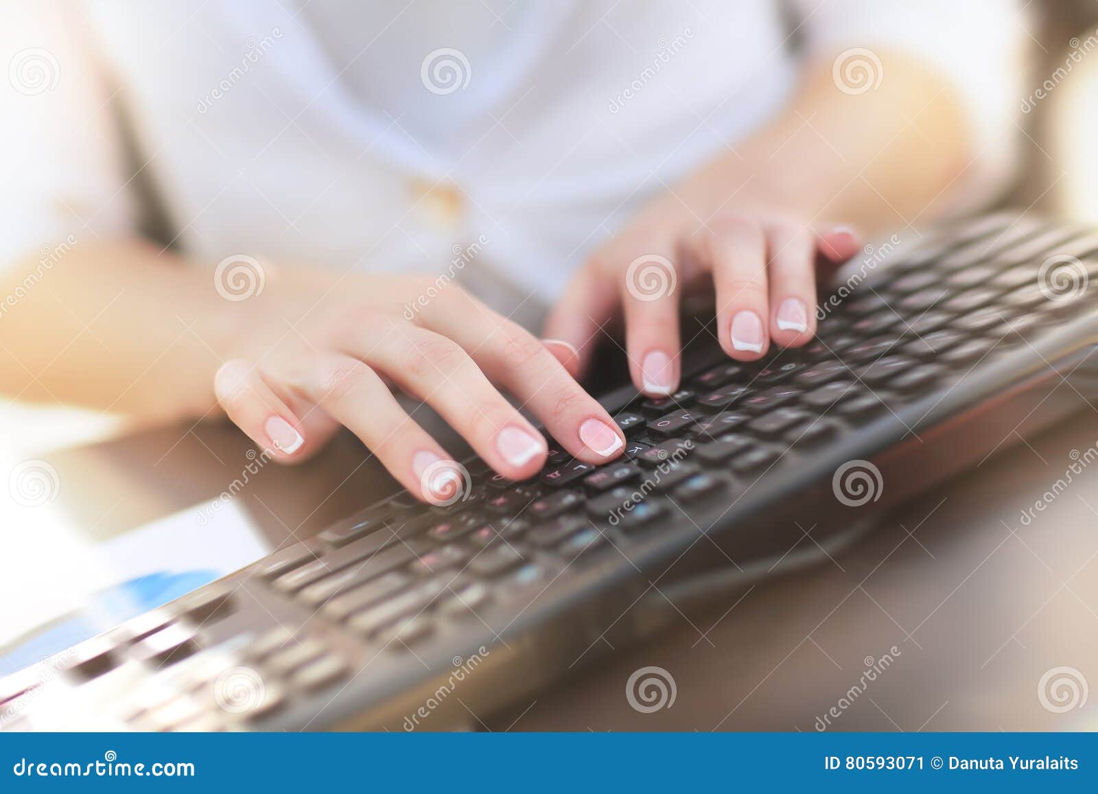 Female Hand Touching Buttons of Computer Keyboard Stock Image - Image ...