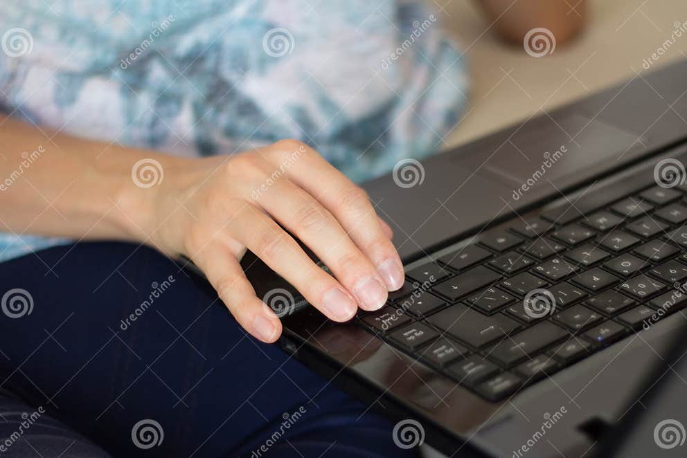 Female Hand Touching Computer Keyboard Stock Image - Image of typing ...