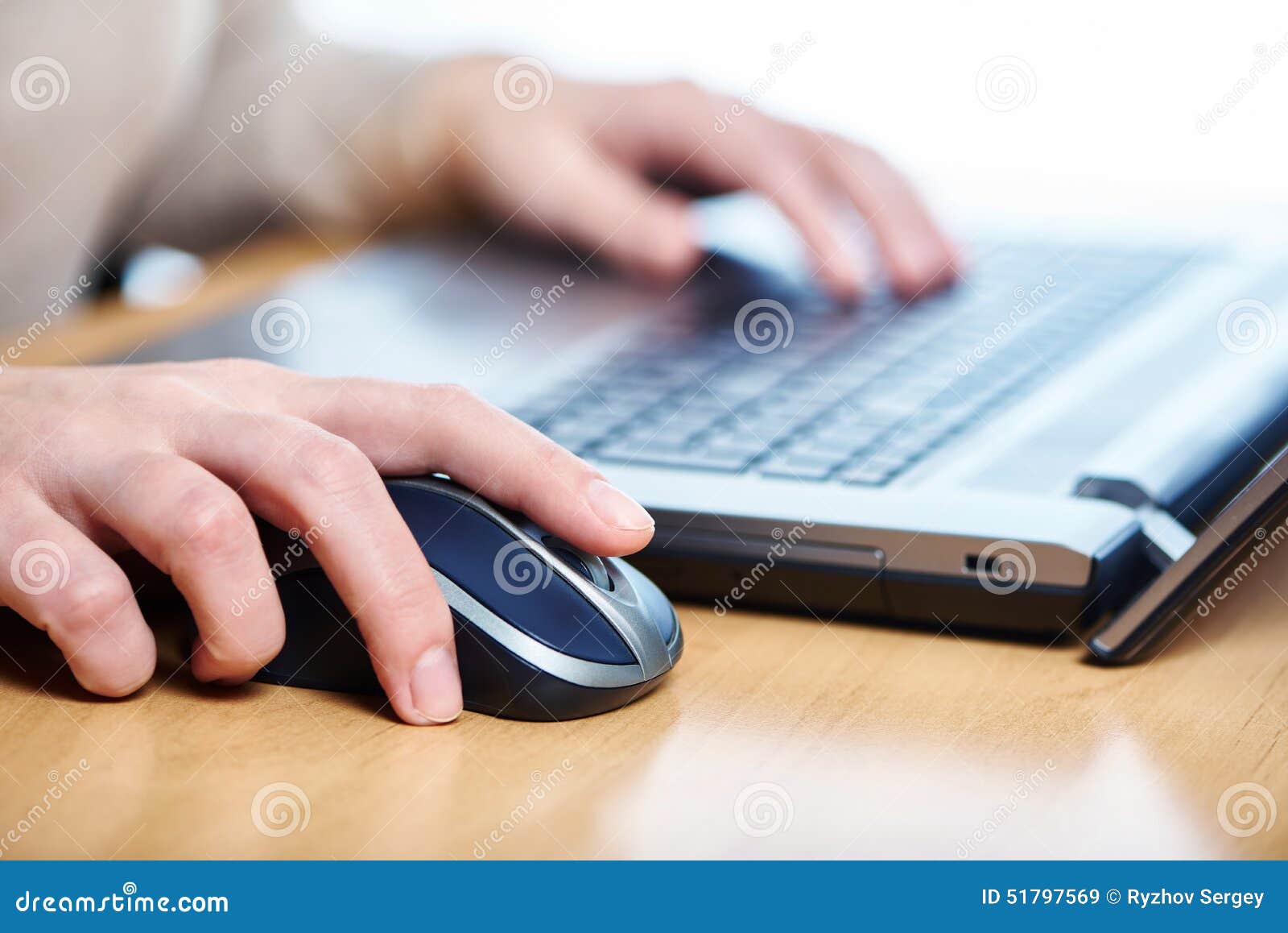 Female Hand Touching Computer Mouse Stock Image - Image of communicate ...