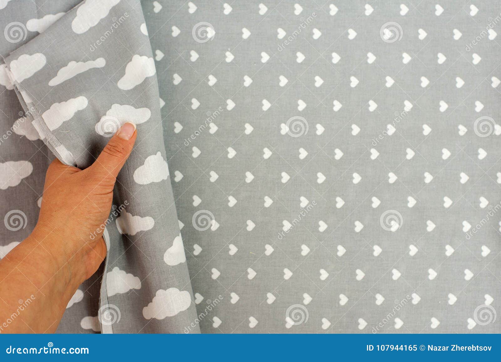 Female Hand Touching Grey Cloth. Copy Space Stock Image - Image of ...