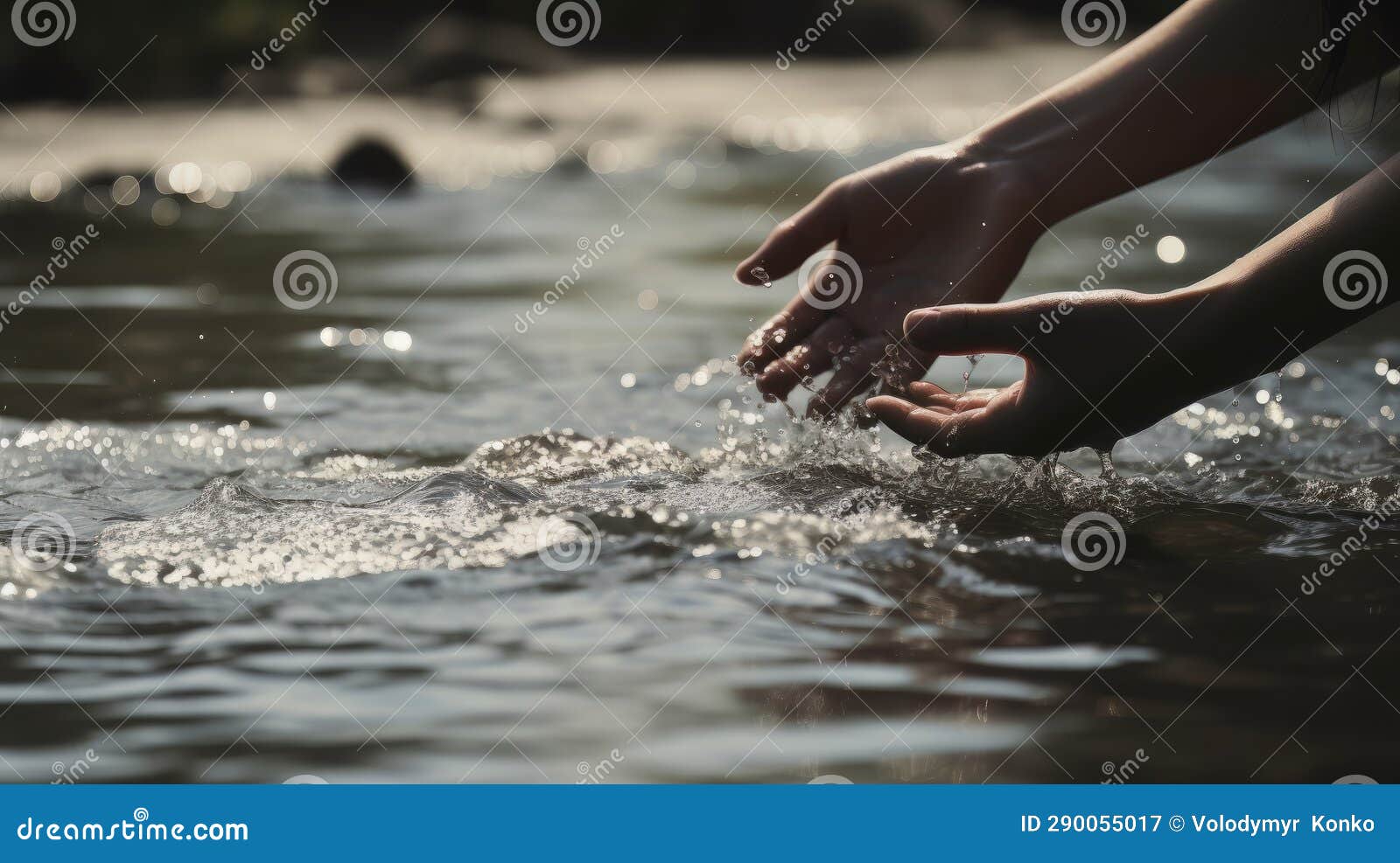 A Female Hand Touching the River Water. Generative Ai Stock ...