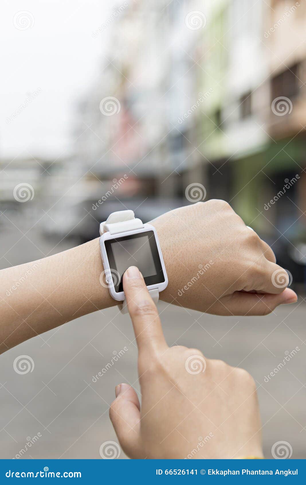 Female Hand Touching Smartwatch Stock Image - Image of display ...