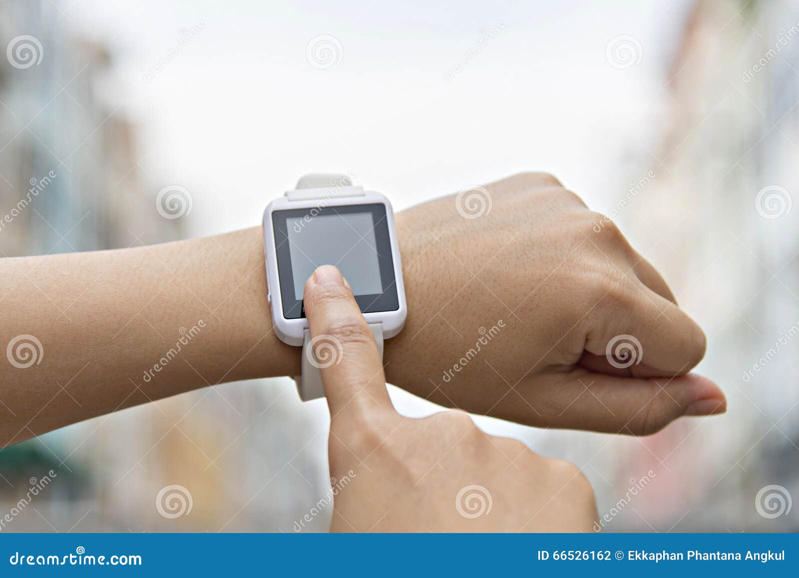 Female Hand Touching Smartwatch Stock Photo - Image of gadget, screen ...