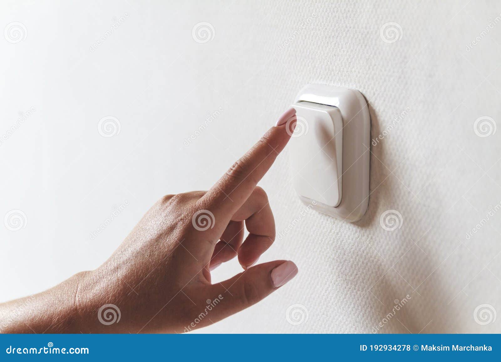 Female Hand Turns Off the Light Indoors. Electrical Energy Savin Stock ...