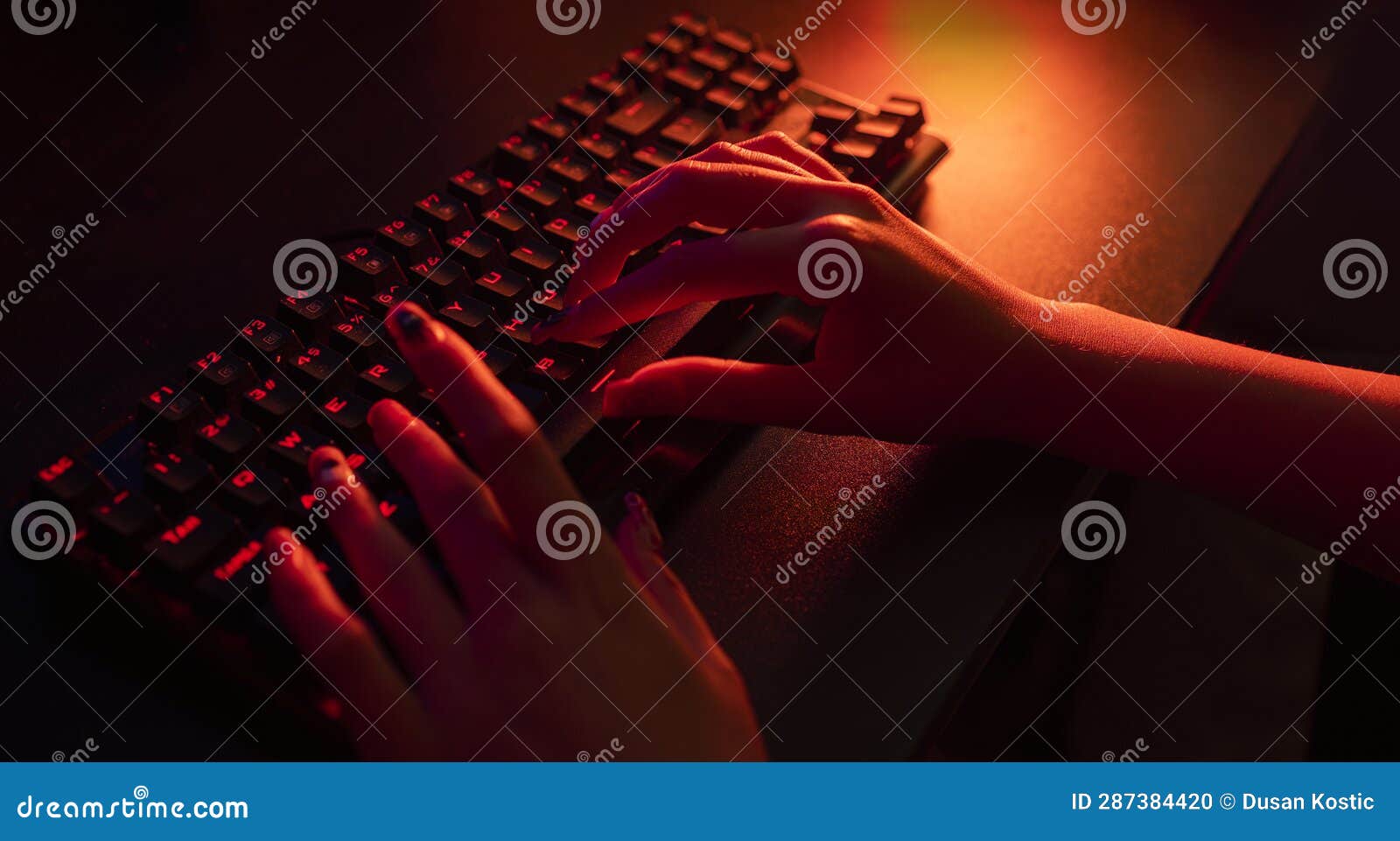 Female Hand Typing on the Black Keyboard Stock Photo - Image of young ...