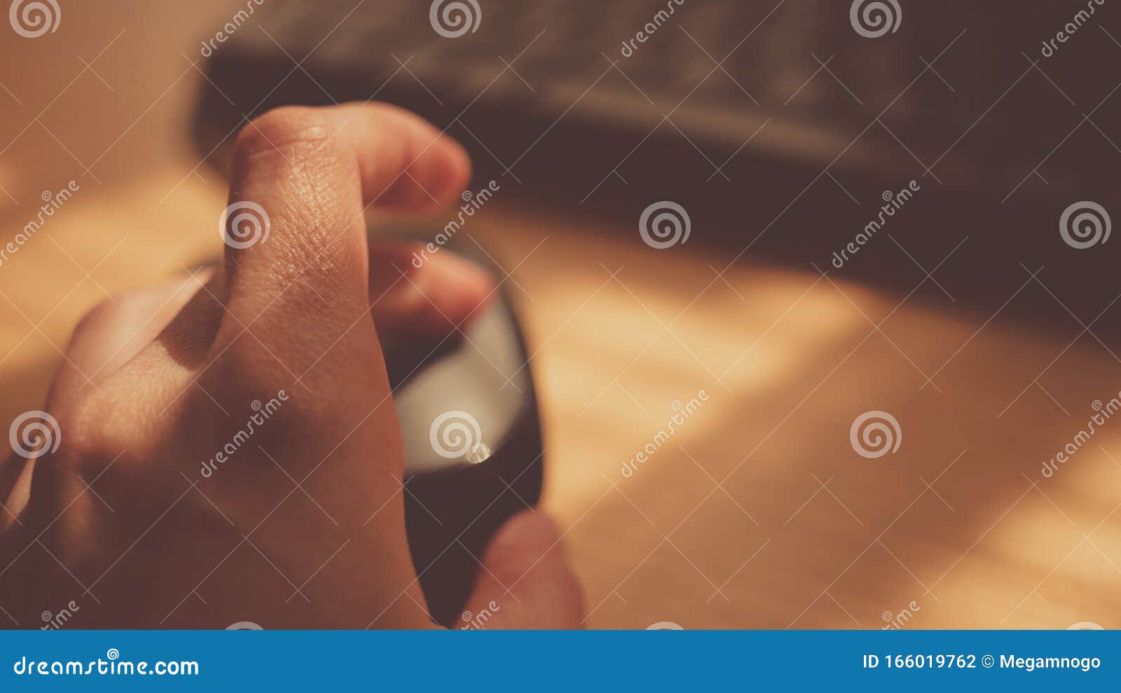 Female Hand Use Computer Mouse Near Keyboard, Sunny Desktop, Selective ...