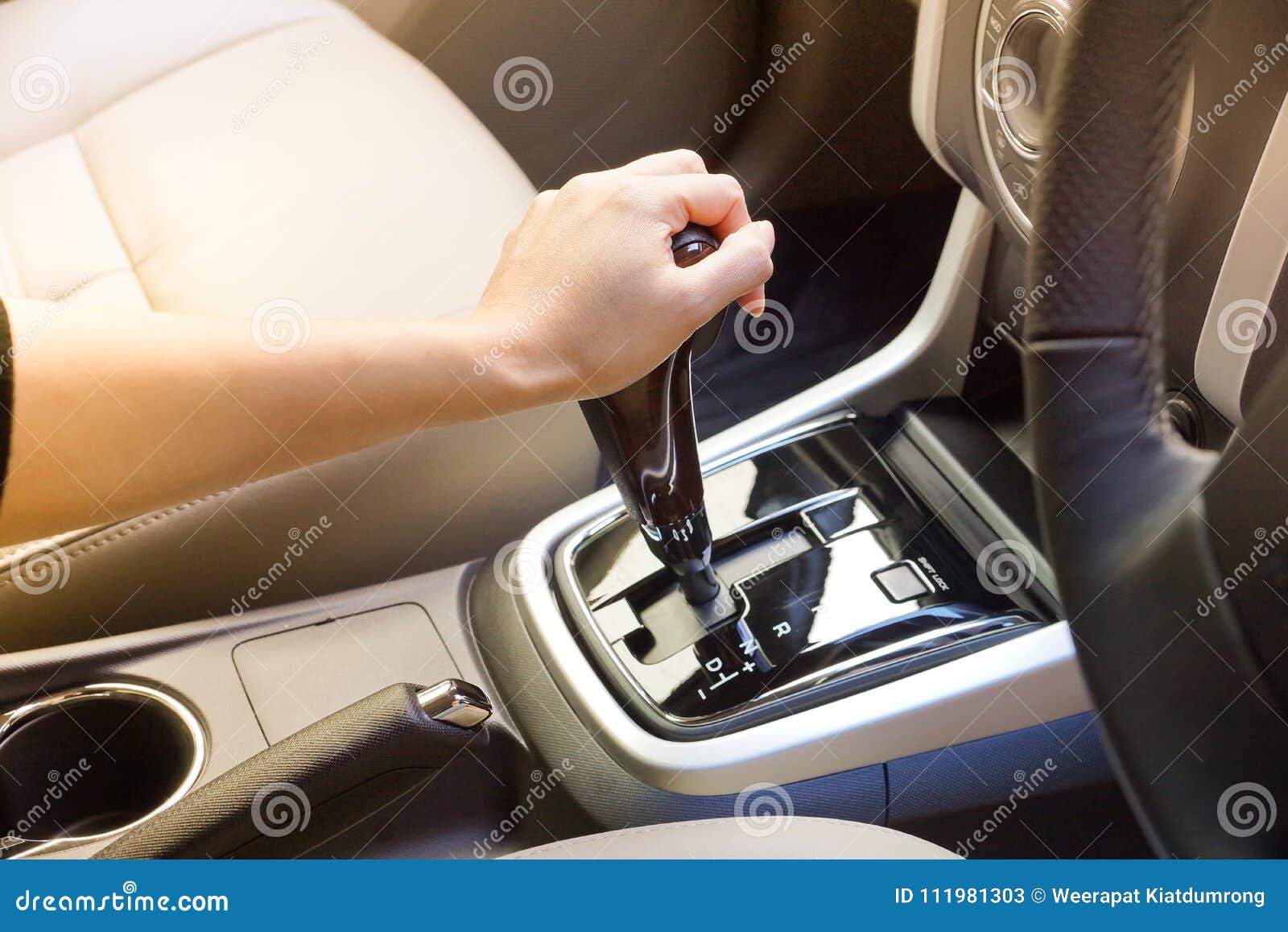 Female Using a Car Automatic Gear Stock Image - Image of shift, power ...