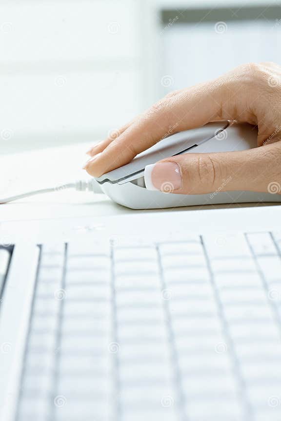 Female Hand Using Computer Mouse Stock Image - Image of female, human ...