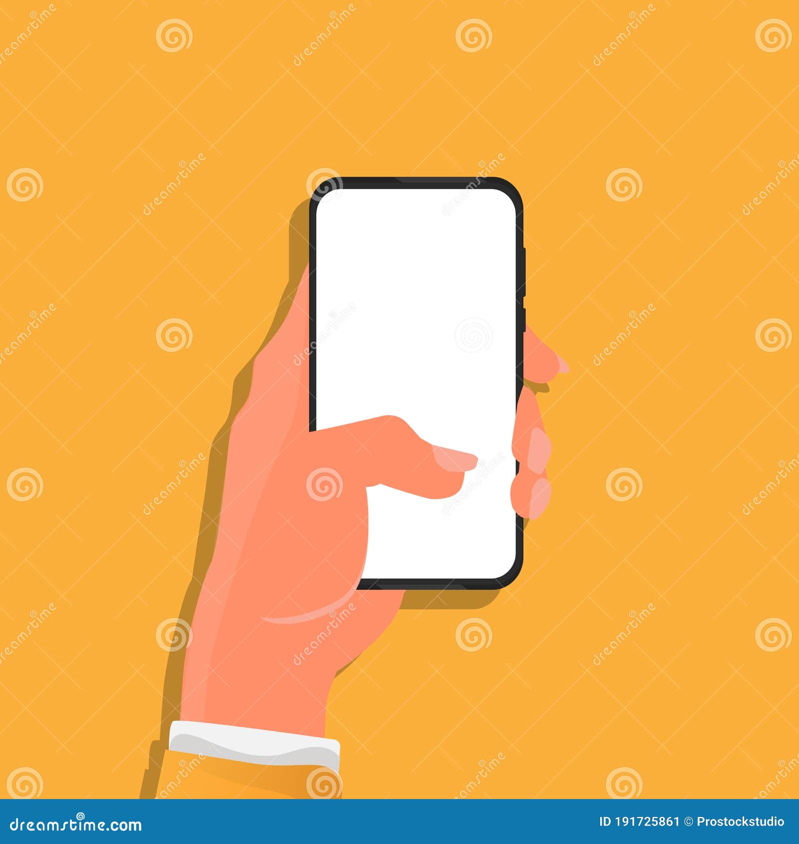 Female Hand Using Mobile Phone Over Orange Background, Vector, Mockup ...