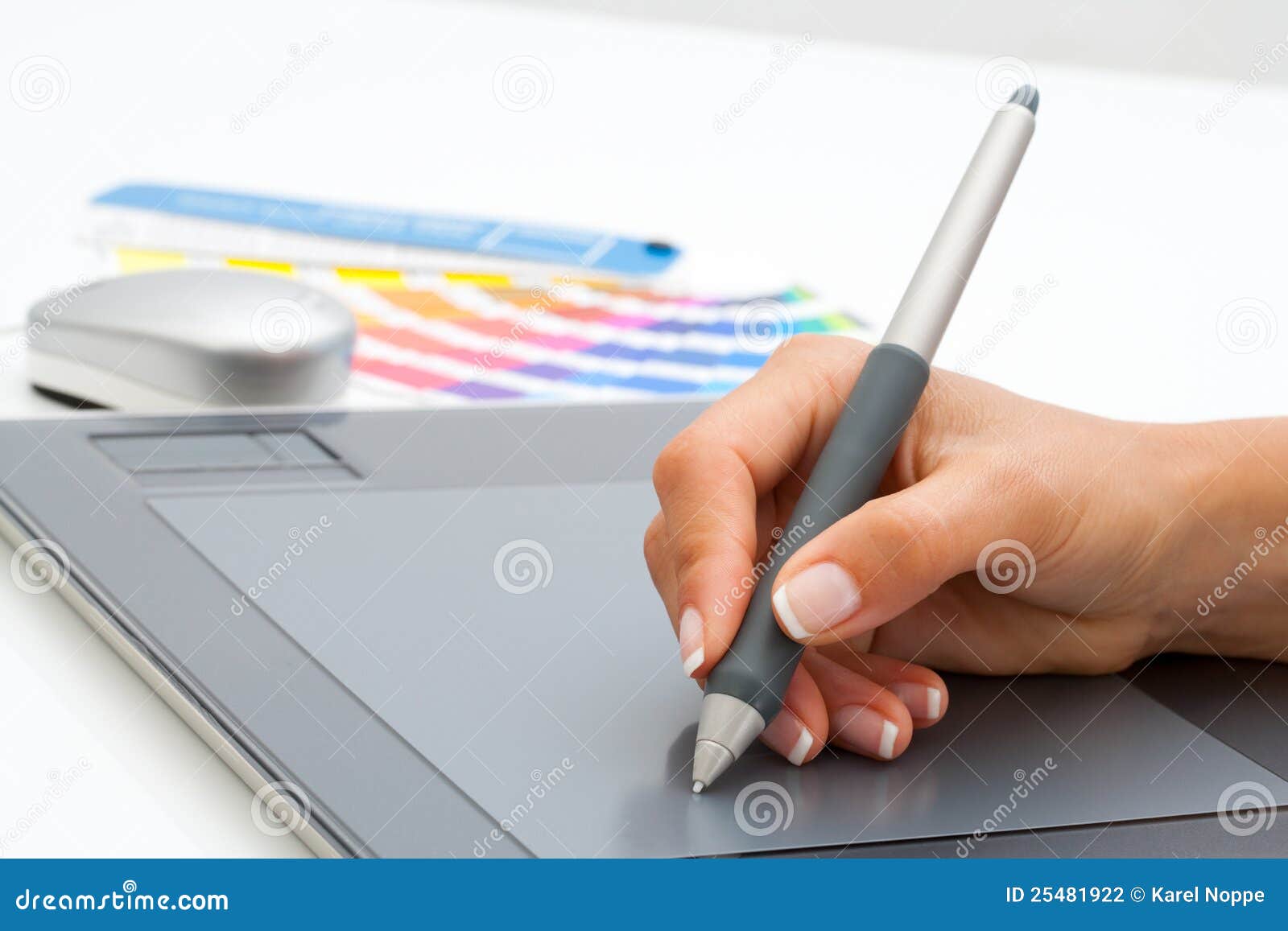 Female Hand Using Pen on Digital Tablet. Stock Photo - Image of close ...