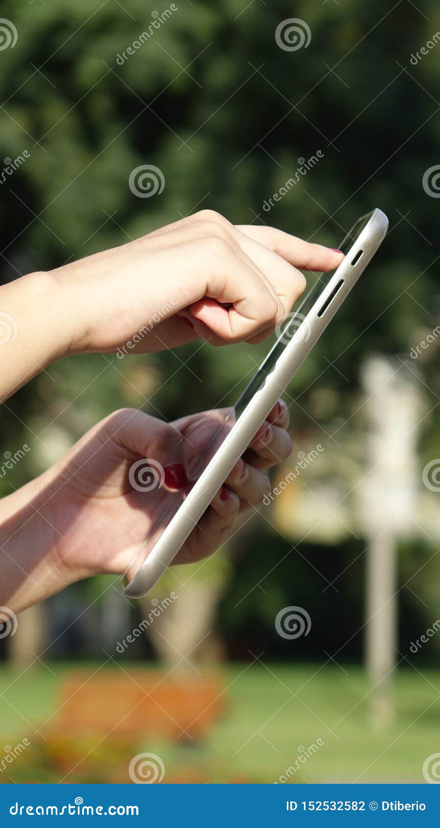 Female Hand Using Tablet stock photo. Image of fingers - 152532582