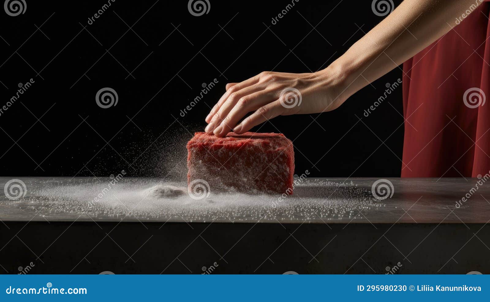 A Female Hand Using a Washing Sponge To Meticulously Clean a Stone ...