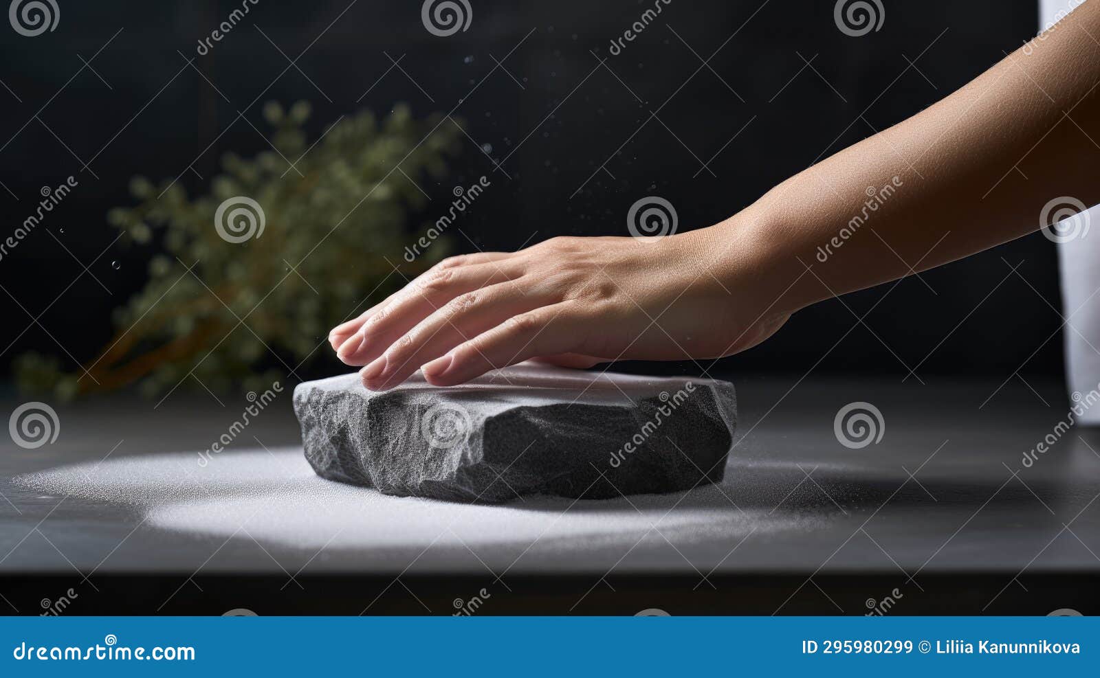 A Female Hand Using a Washing Sponge To Meticulously Clean a Stone ...