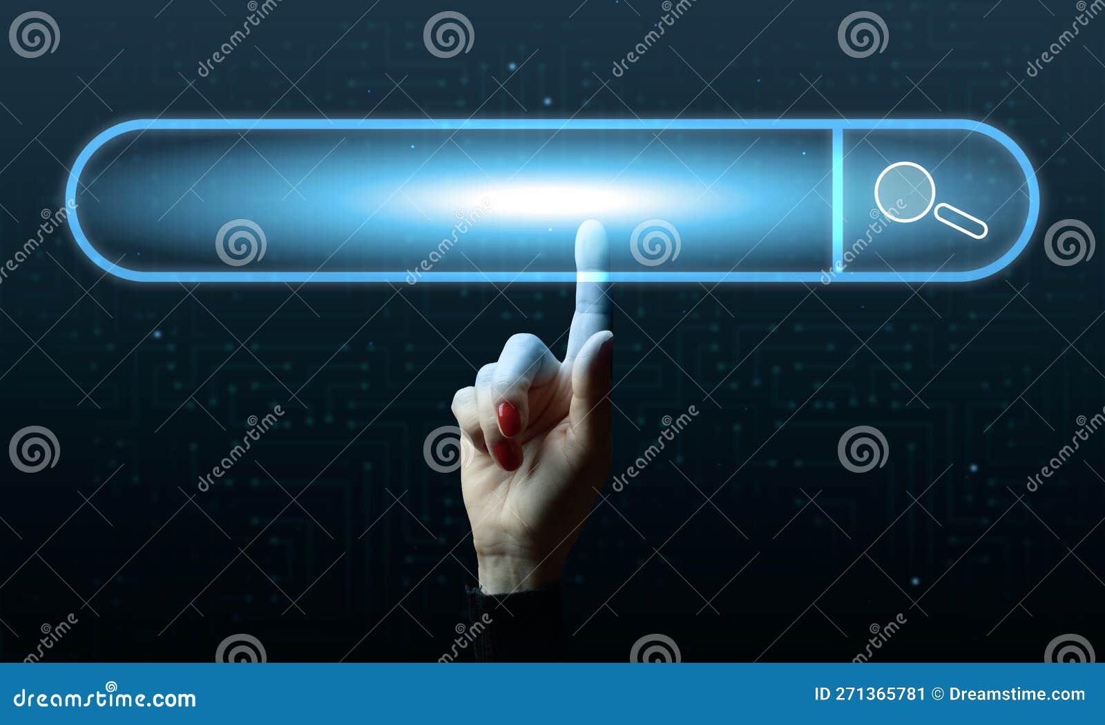 A Female Hand and a Virtual Loading Bar Icon for Input and Search of ...
