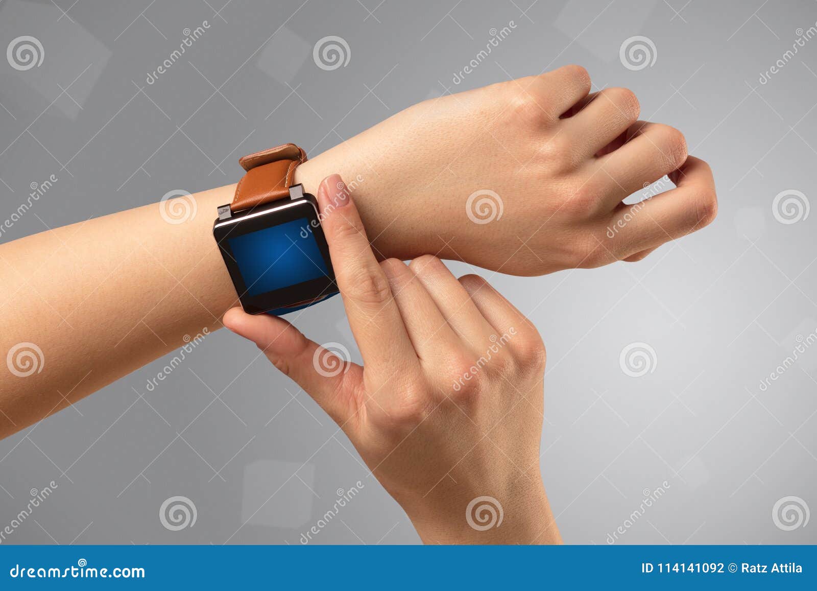 Female Hand Wearing Smartwatch Stock Photo - Image of device, finger ...