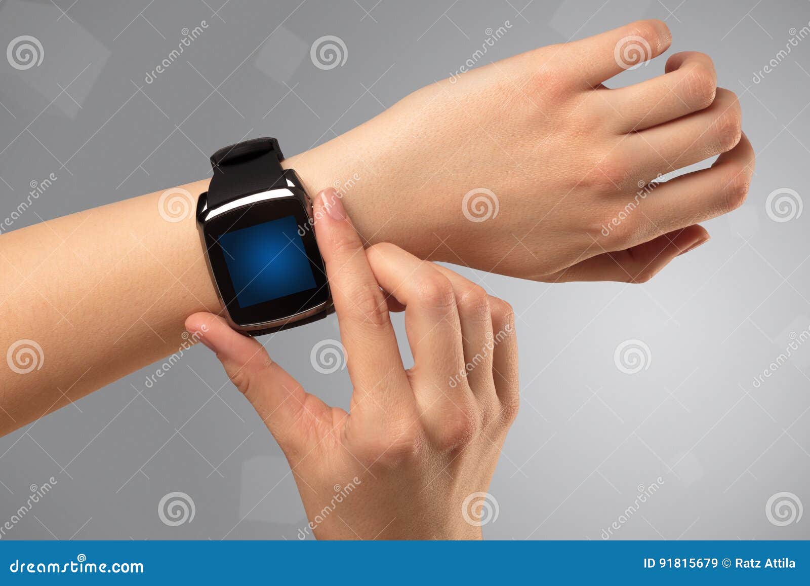 Female Hand Wearing Smartwatch Stock Image - Image of operate, people ...