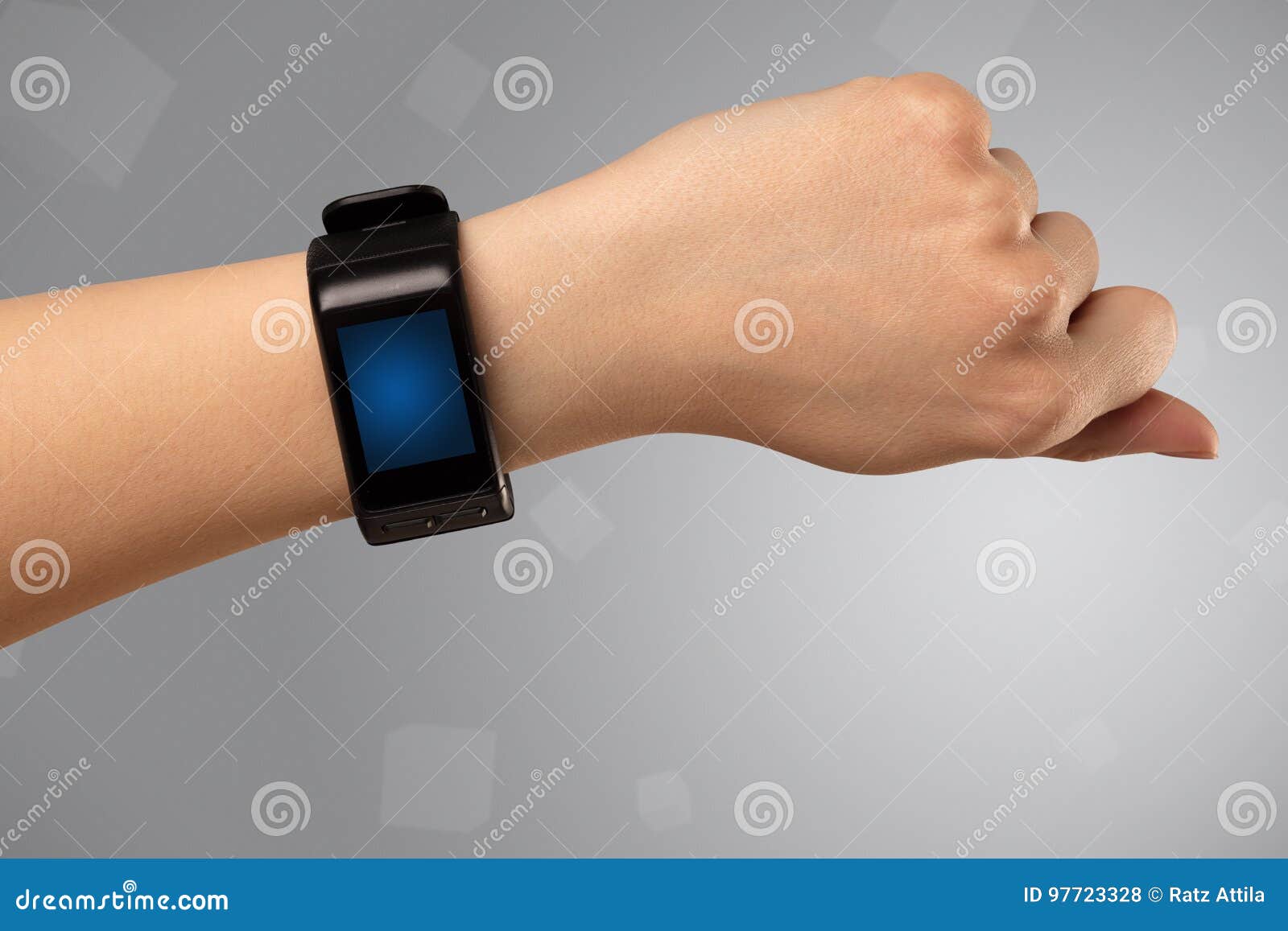 Female Hand Wearing Smartwatch Stock Photo - Image of grey, phone: 97723328