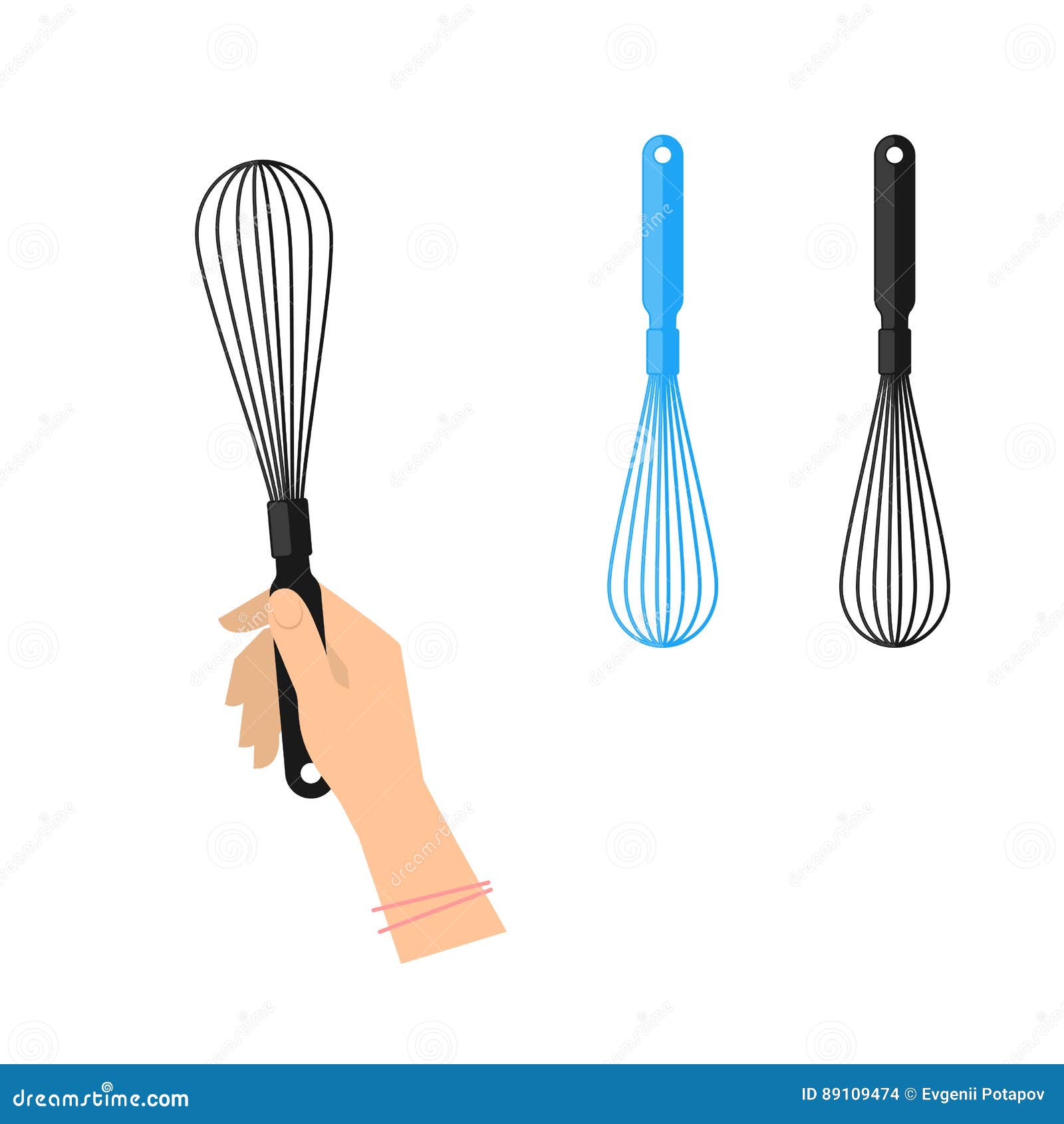 Female Hand with Whisk. Flat Vector of Kitchen Utensils Stock Vector ...