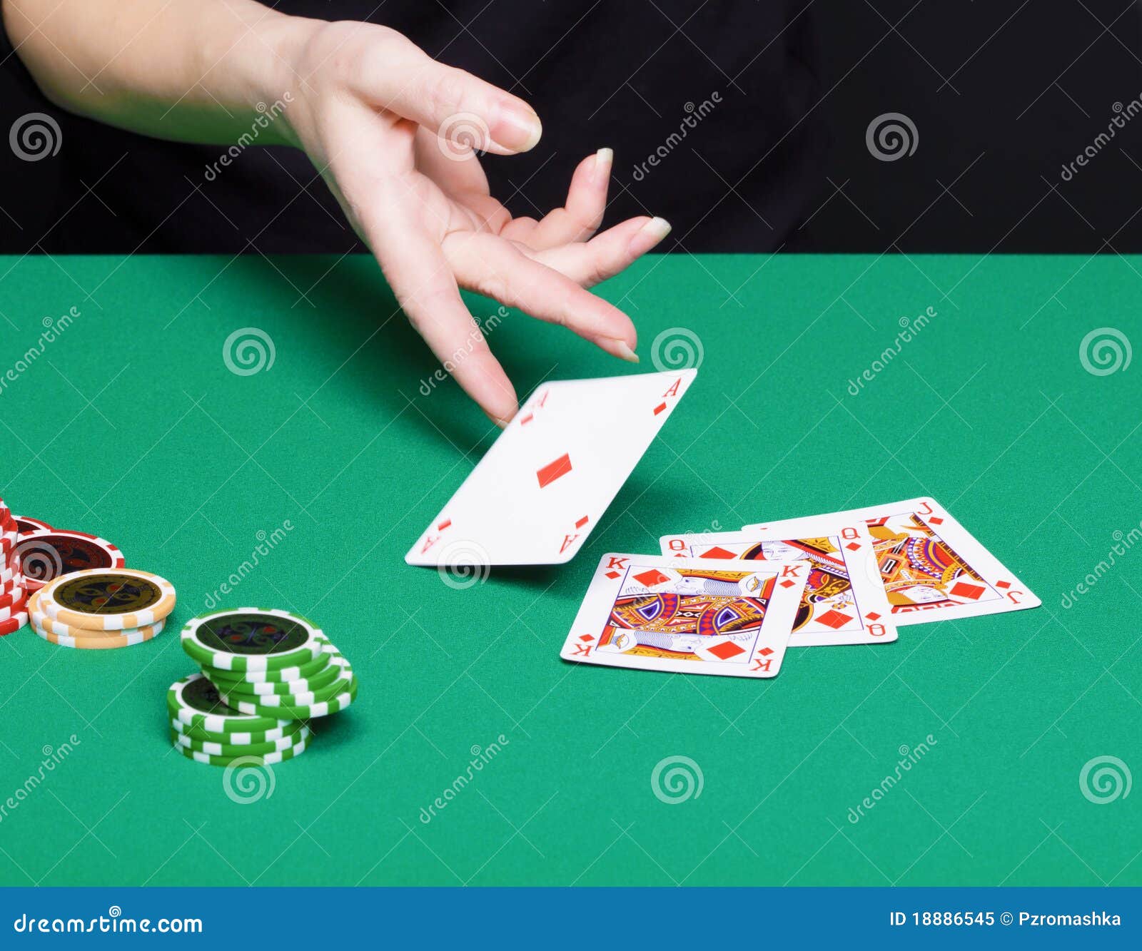 Female Hand with a Winning Card Combinations Stock Image - Image of ...