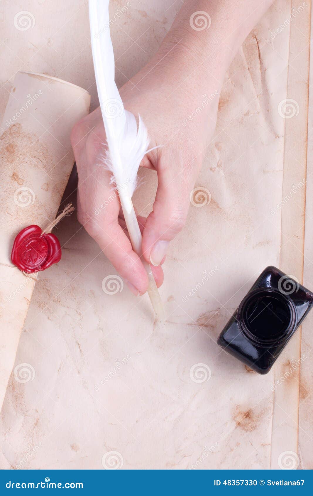 Female Hand Writing Antique Quill Stock Photo - Image of caligraphy ...