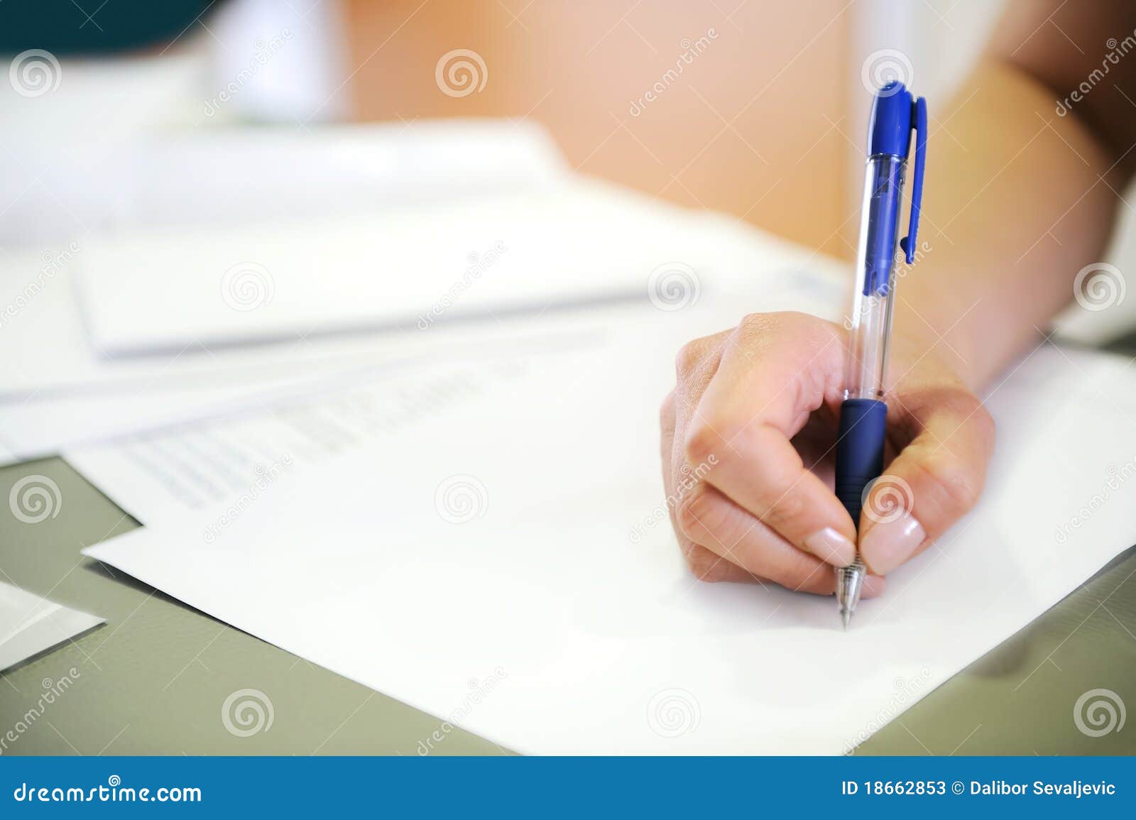 Female Hand Writing in Document Stock Image - Image of office ...