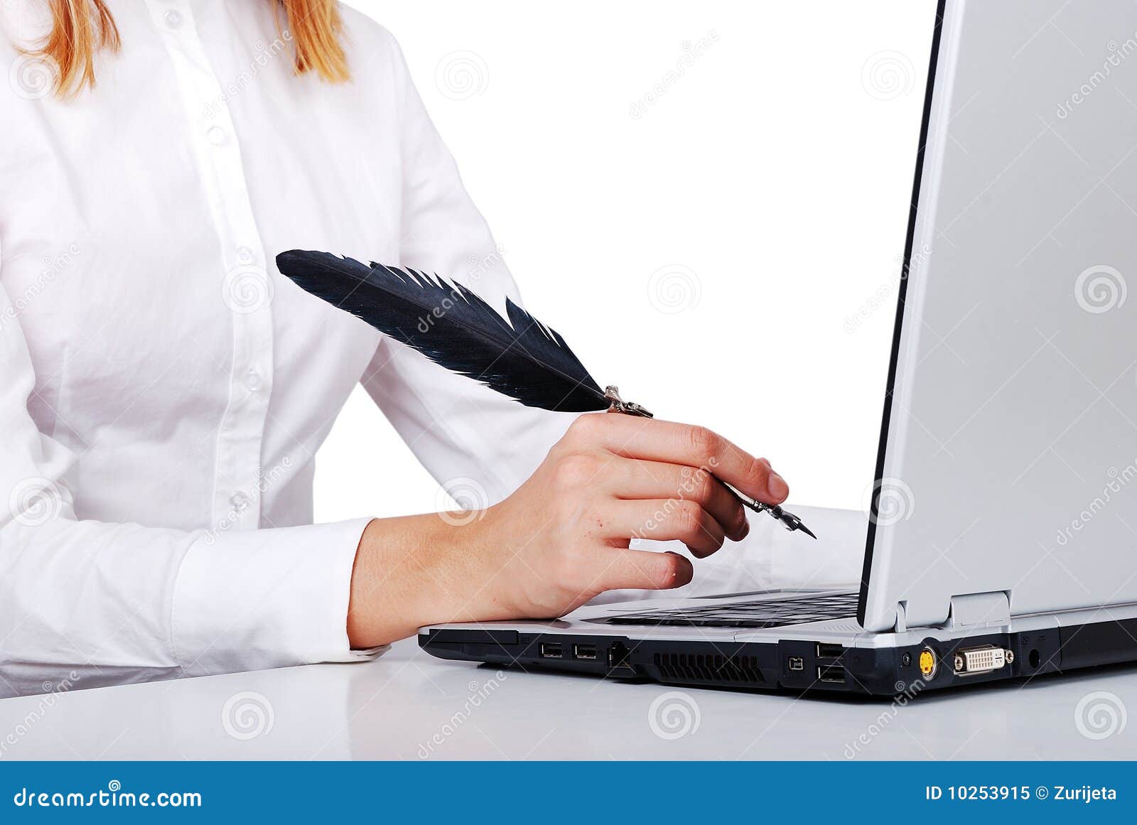 Female Hand Writing with Feather Stock Image - Image of modern, closeup ...