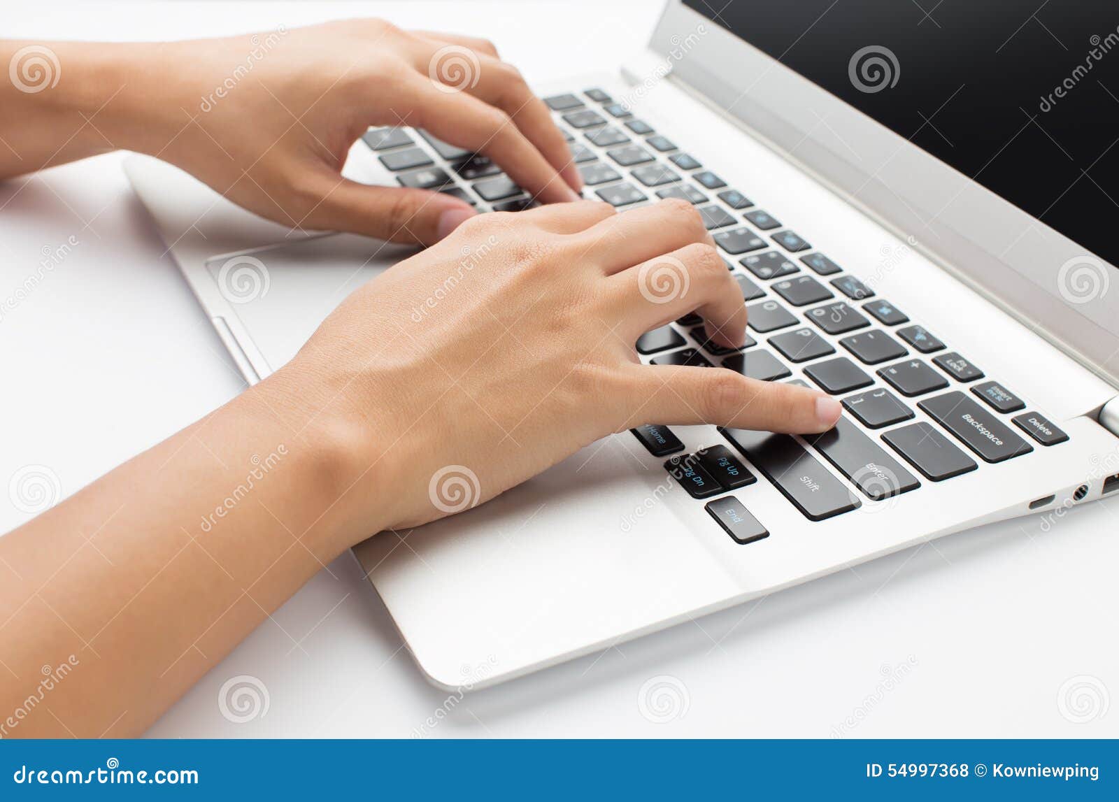 Female Hand Writing on Laptot, Close Up Stock Photo - Image of computer ...