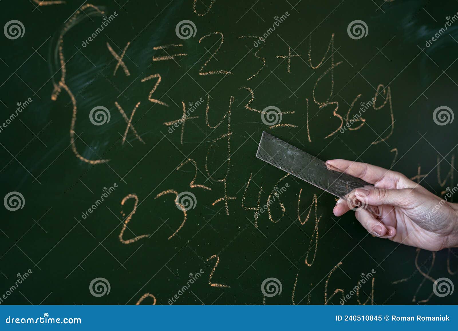 Female Hand Writing Math Formulas on the Classboard Stock Image - Image ...