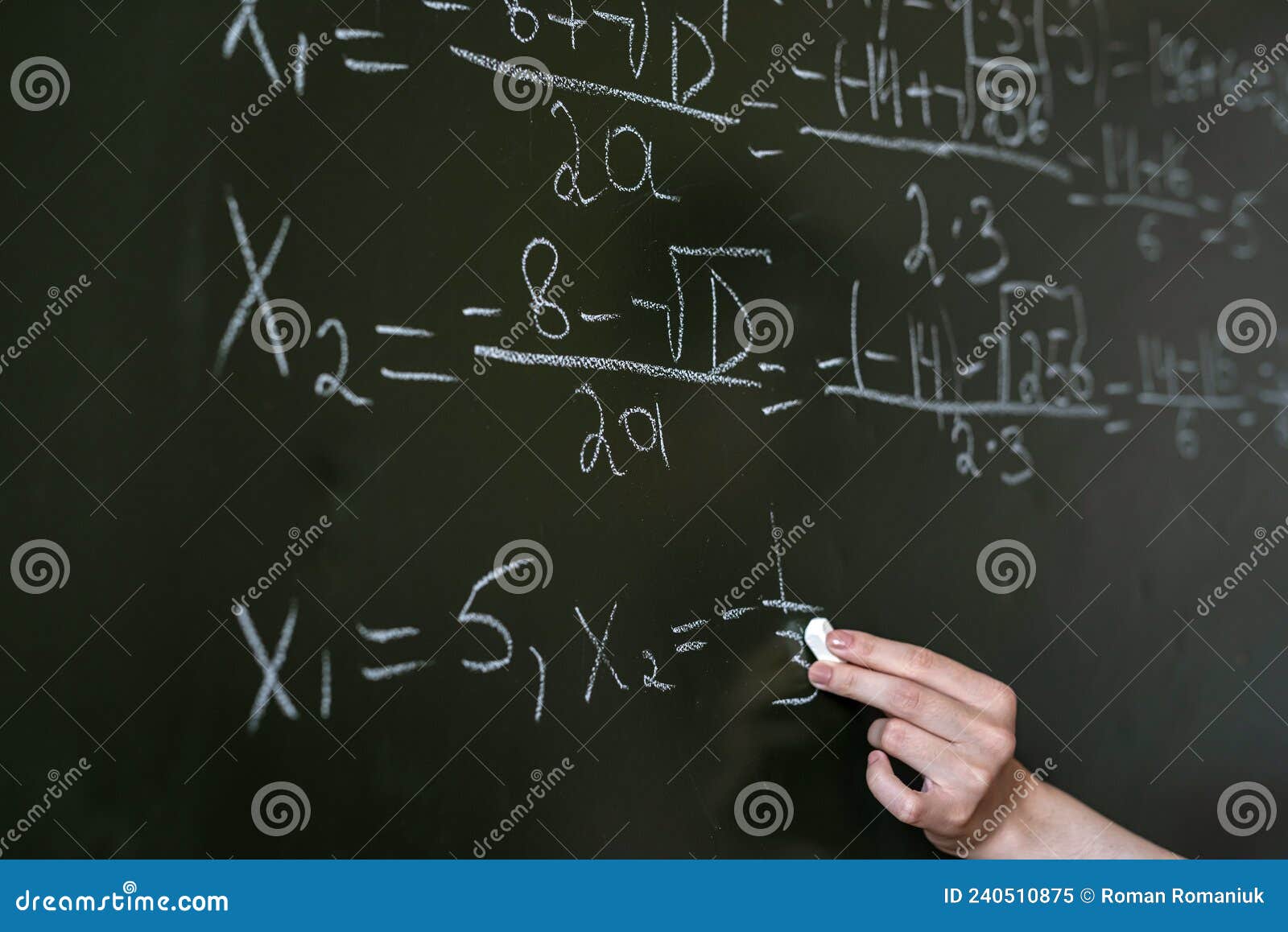Female Hand Writing Math Formulas on the Classboard Stock Image - Image ...