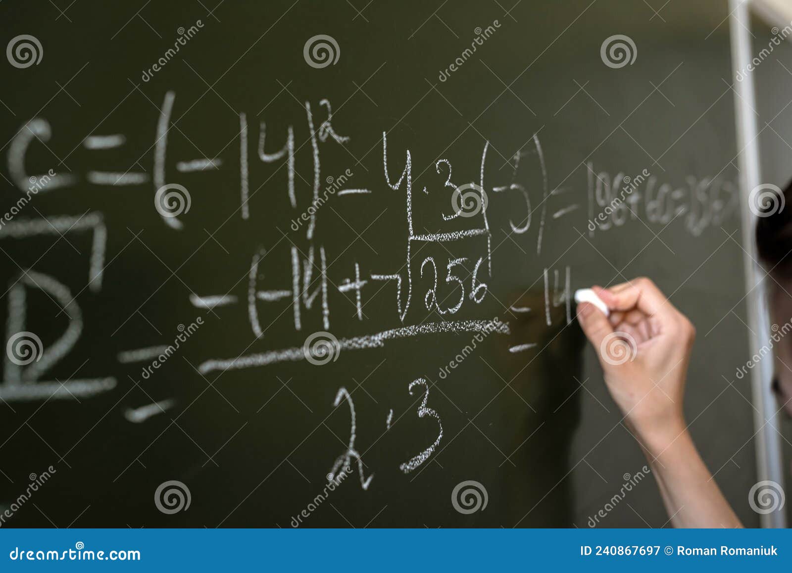 Female Hand Writing Math Formulas on the Classboard Stock Image - Image ...