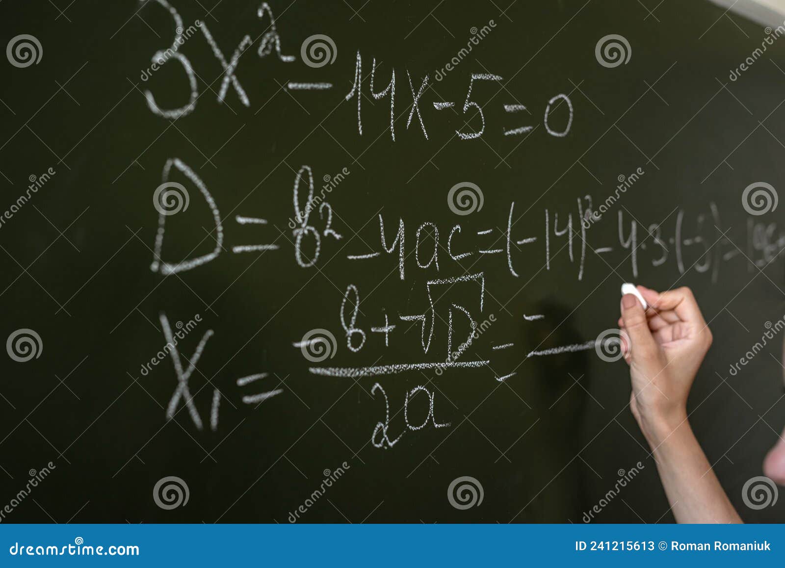 Female Hand Writing Math Formulas on the Classboard Stock Image - Image ...