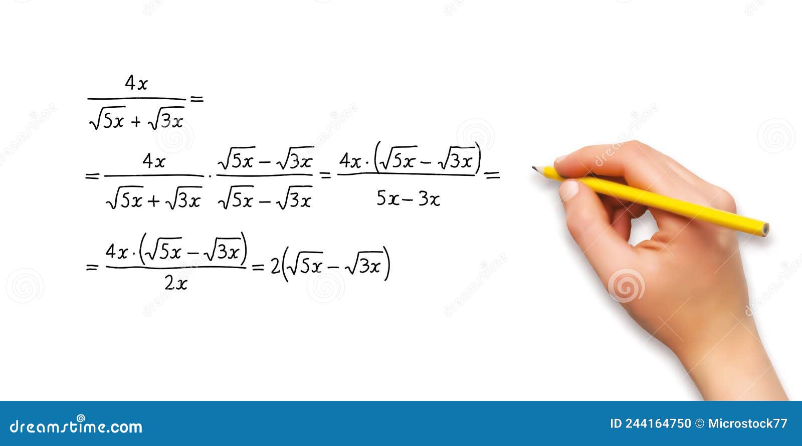 Female Hand Writing Mathematics Equations, Realistic Effect, Vector ...