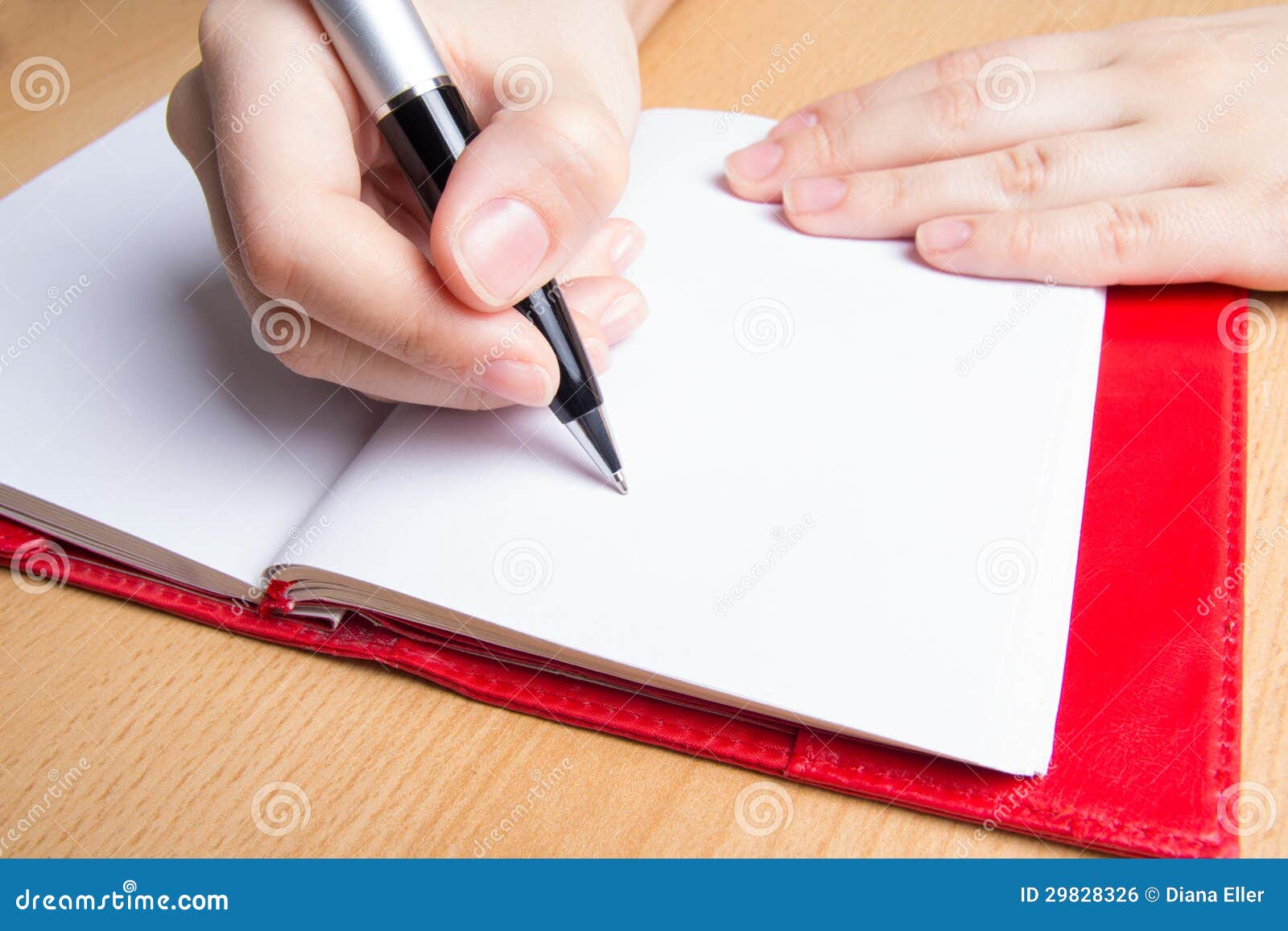Hand Writing in Red Notebook Stock Photo - Image of document, girl ...