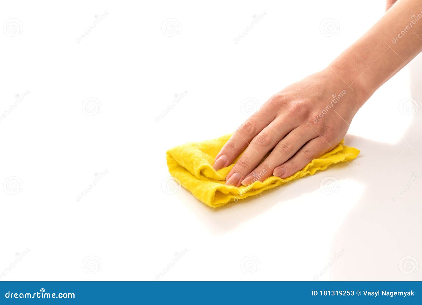 Female Hand with Yellow Rag Isolated on White Stock Image - Image of ...