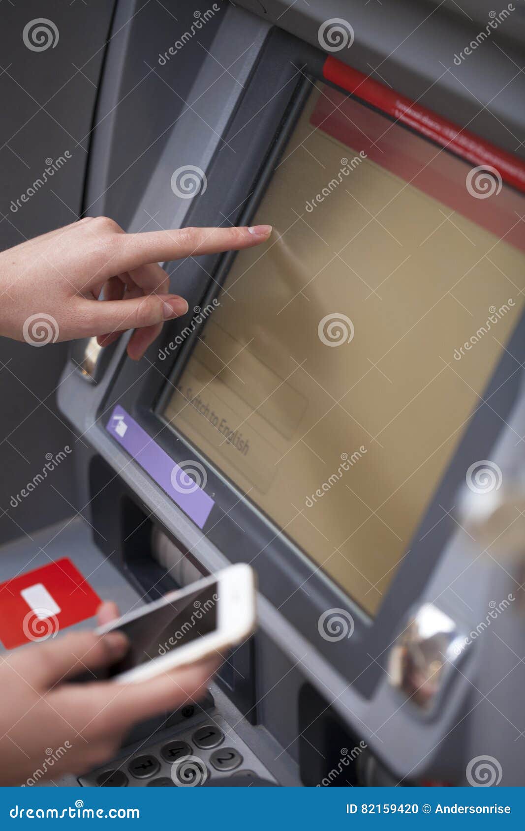 Female Hands on the ATM Display Stock Photo - Image of female, closeup ...