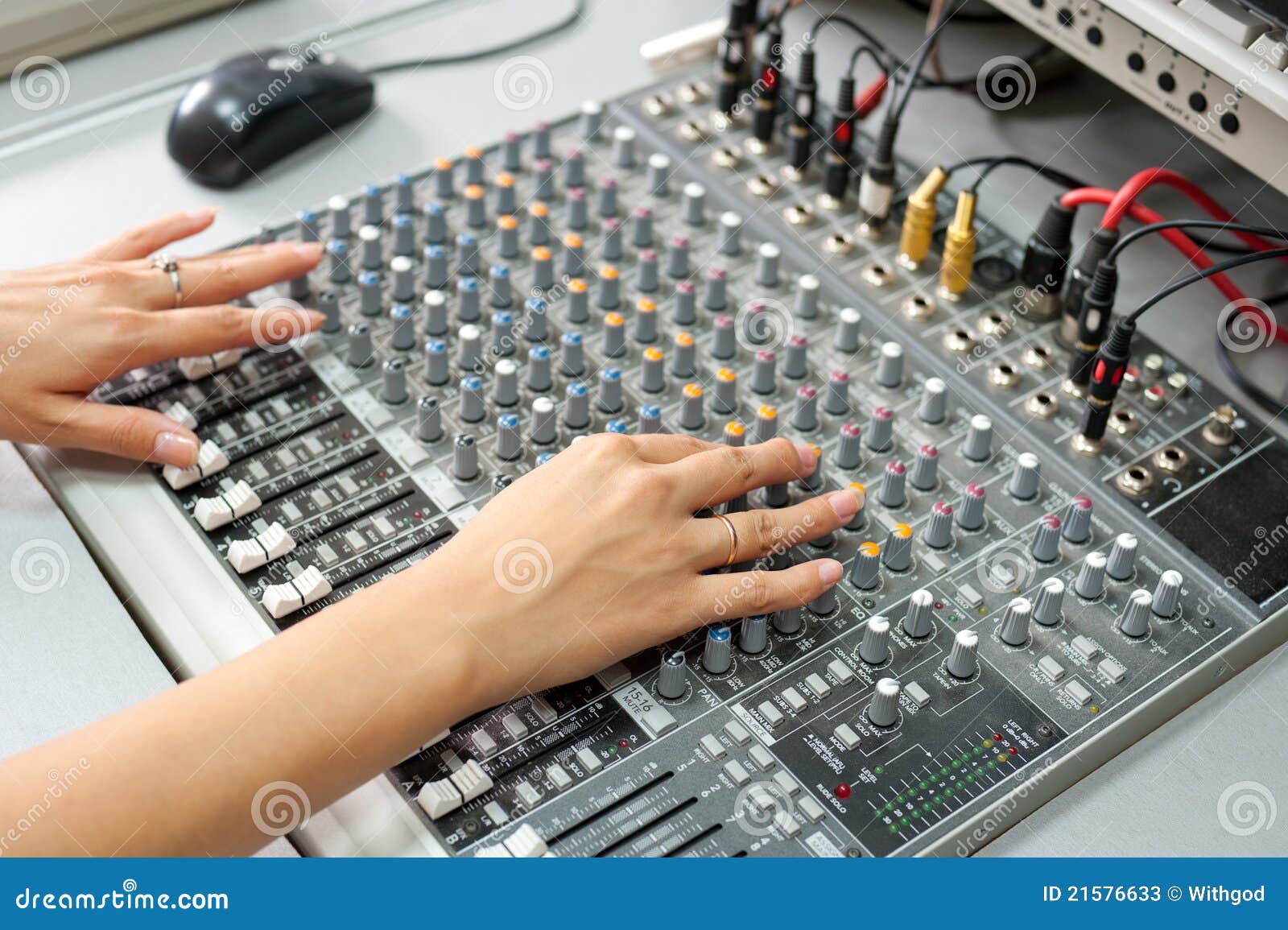 Female Hands at Audio Control Console Stock Image - Image of hand, desk ...