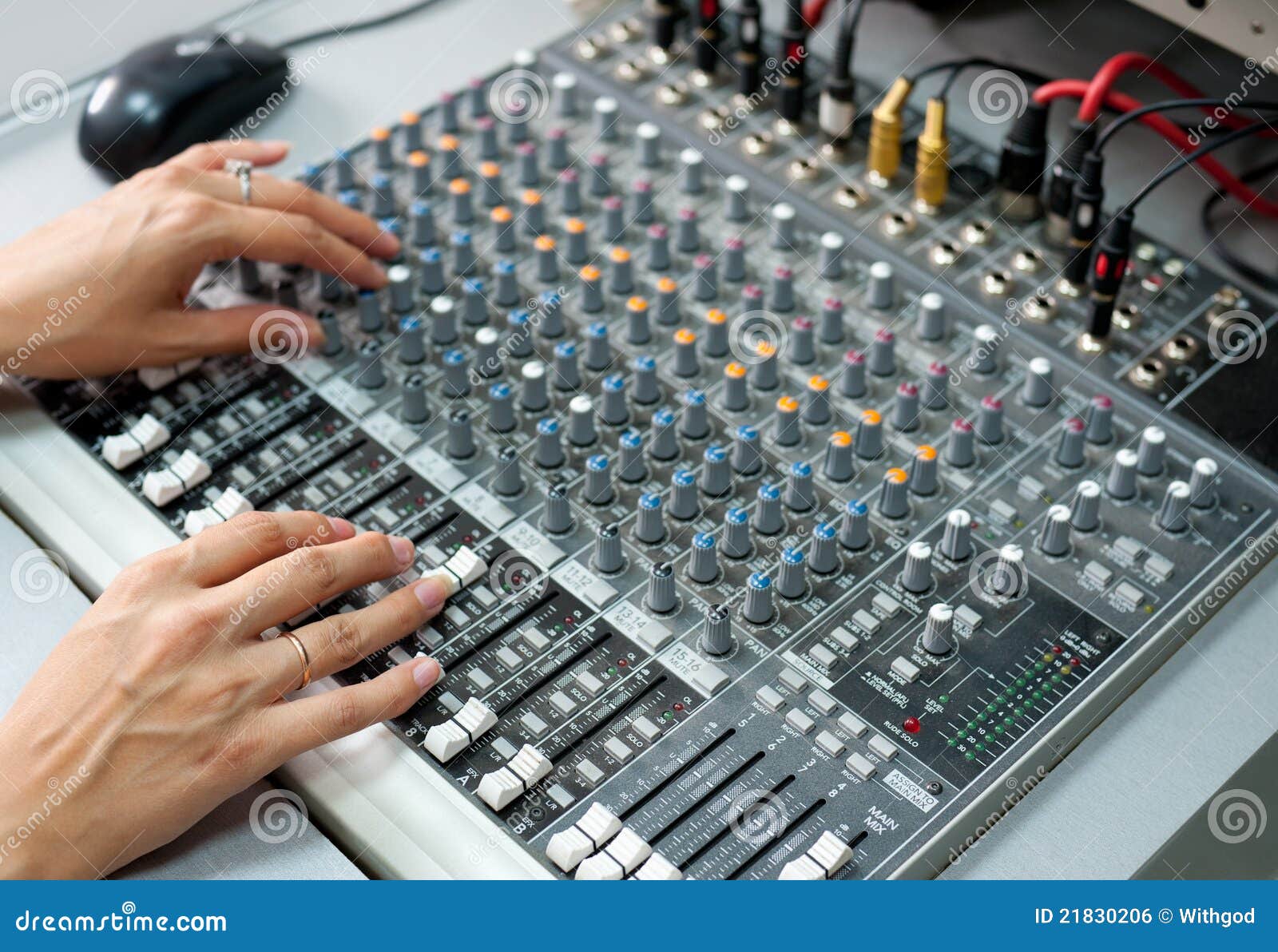 Female Hands at Audio Control Console Stock Photo - Image of process ...