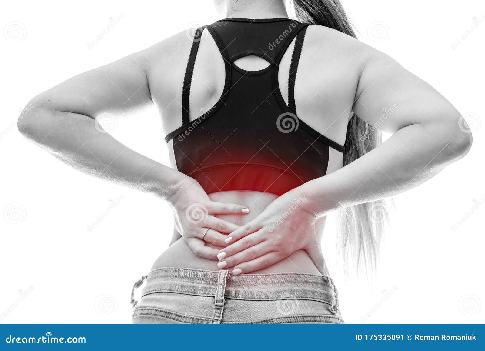 Female Hands on Back Touching Aching Place Stock Image - Image of ...