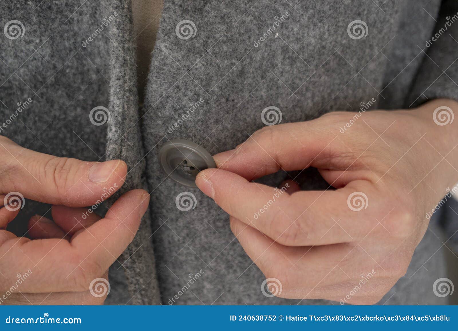 Female Hands Buttoning Her Coat. Stock Photo - Image of beauty, coat ...