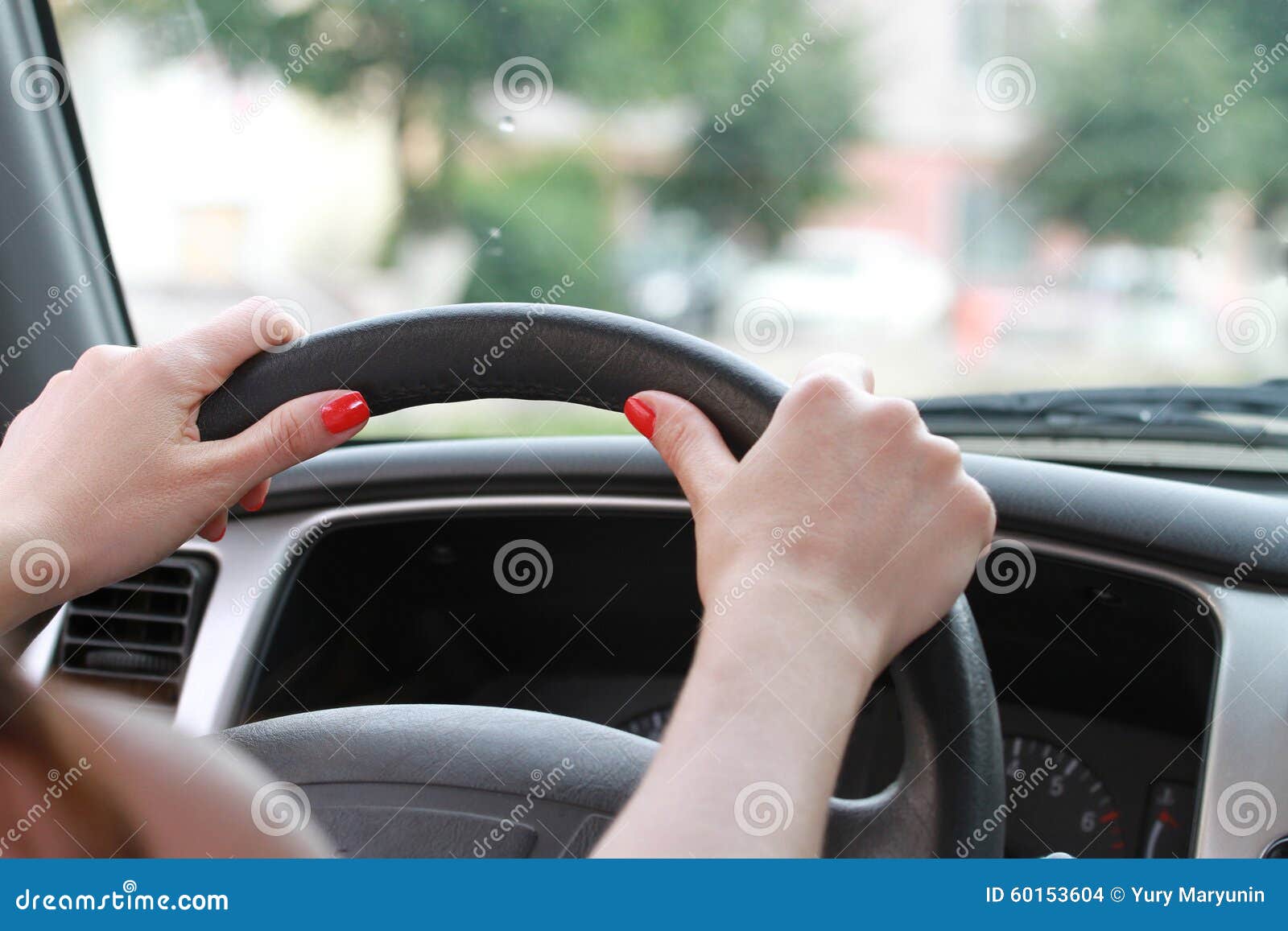 Female Hands on a Car Wheel Stock Photo - Image of varnish, manicure ...