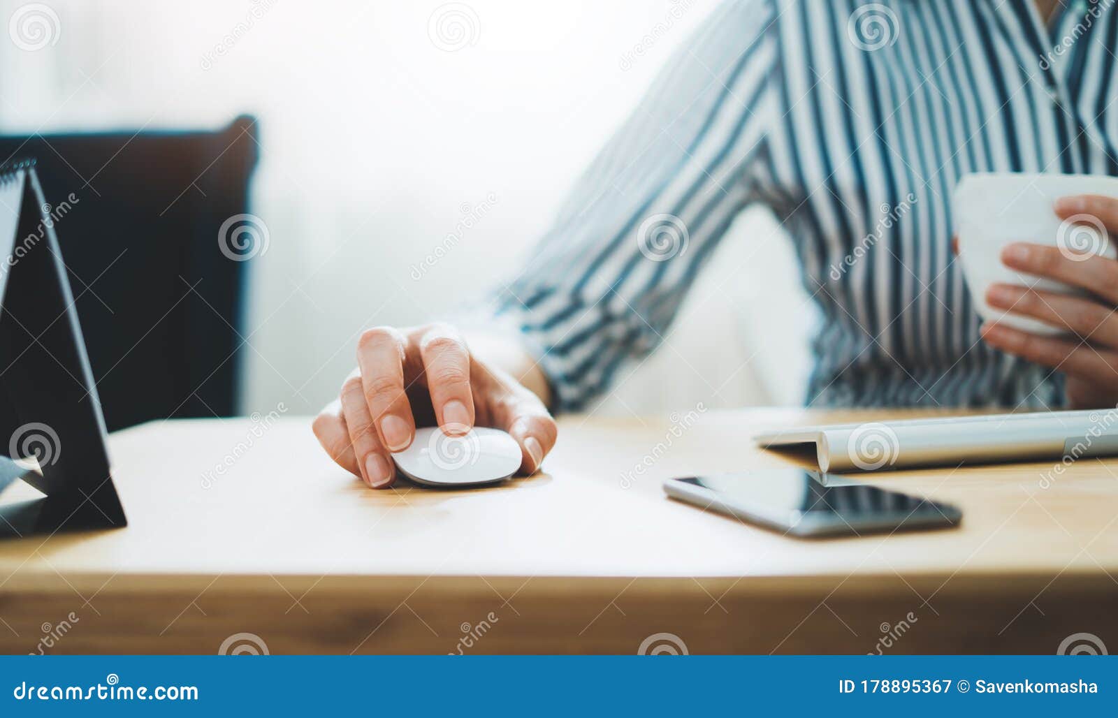 Female Hands Close Up Using Computer Mouse at Home Interior, Isolation ...