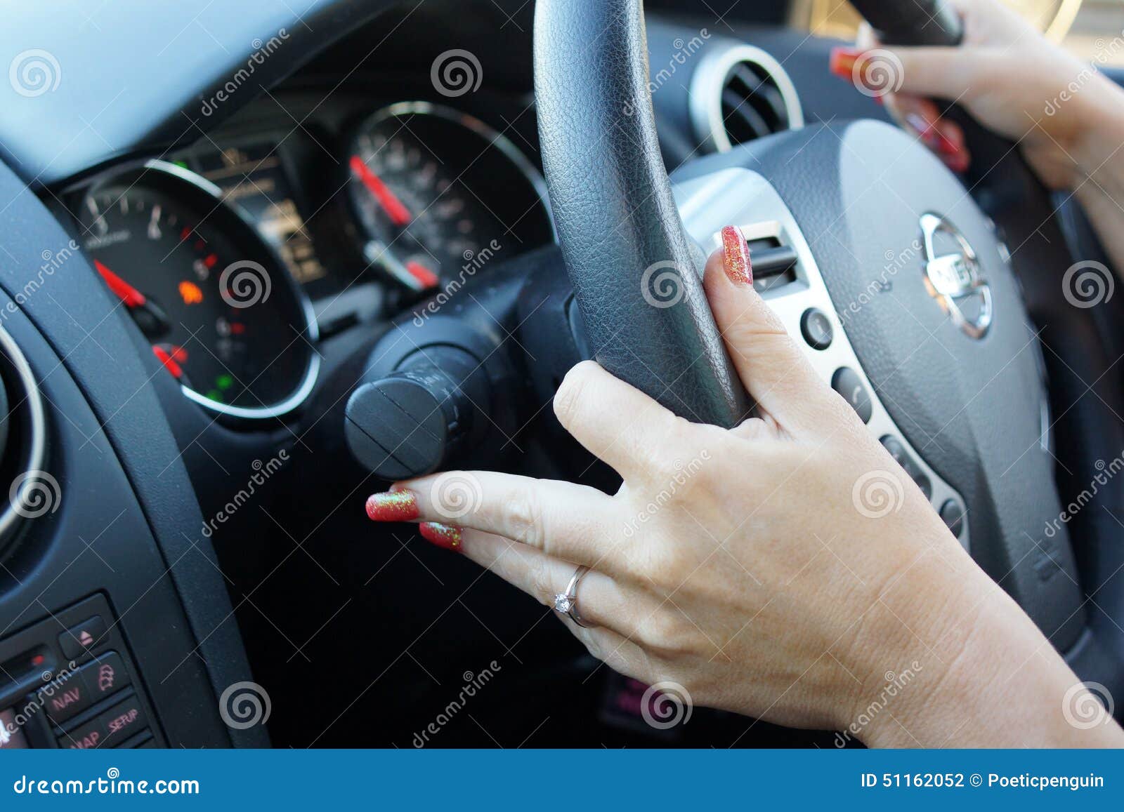 Female Hands Controlling Steering Wheel Stock Photo - Image of woman ...