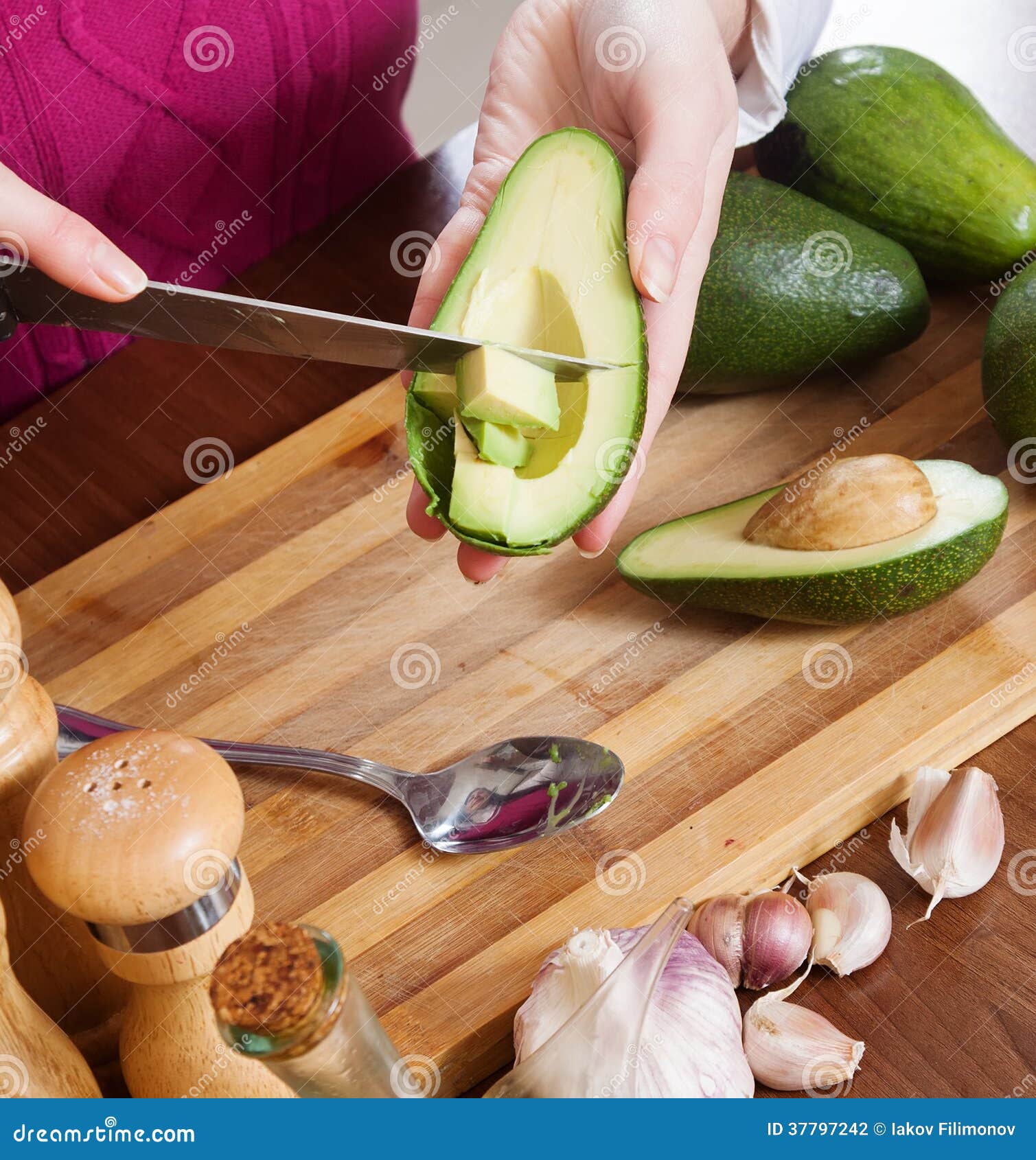 Female Hands Cooking with Avocado Stock Photo - Image of table, person ...
