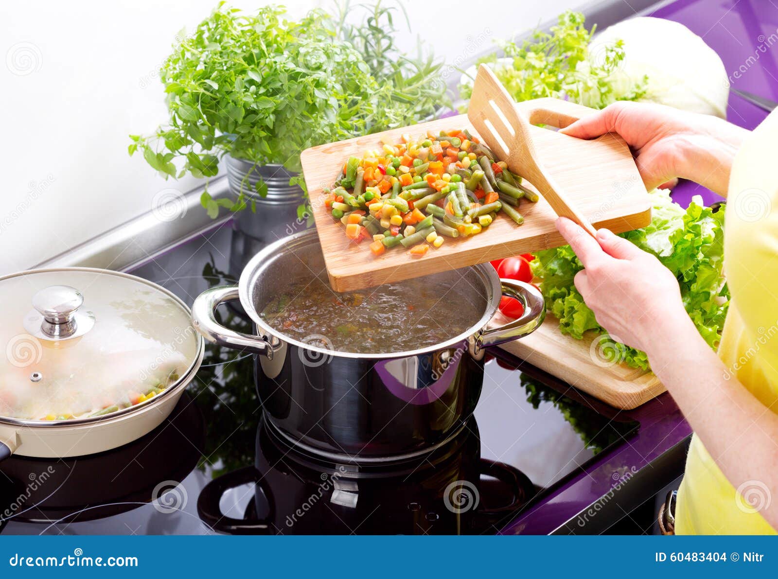 Female Hands Cooking Vegetable Soup Stock Photo - Image of food ...