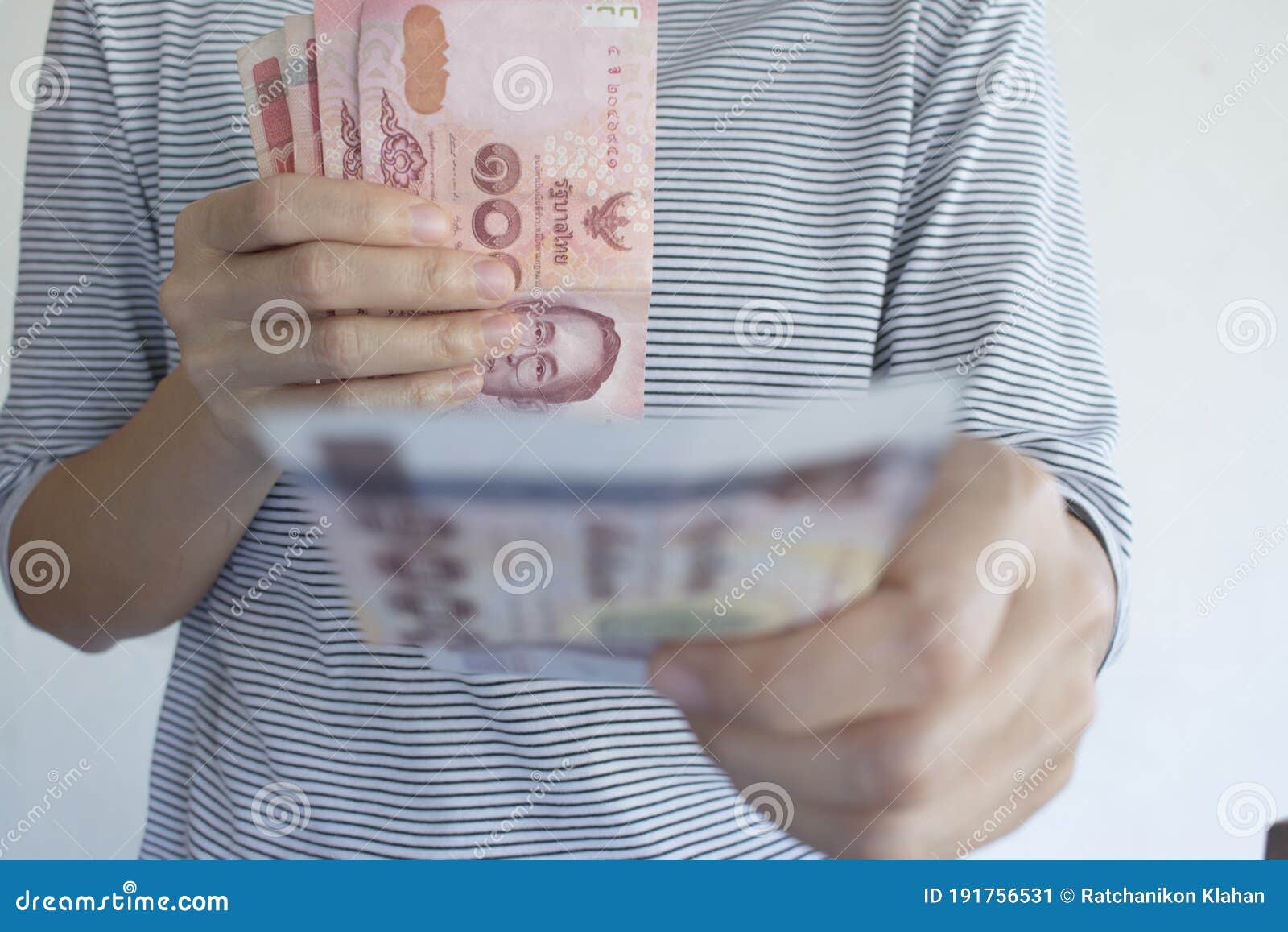 Female Hands Counting Thai`s Bath Bills or Paying in Cash Stock Image ...